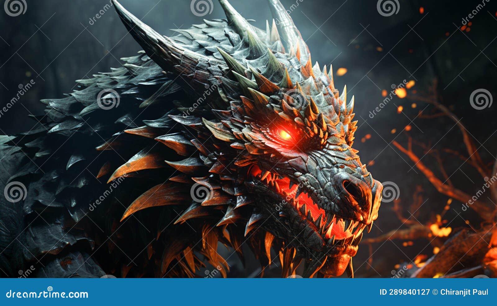 A Dragon with Sharp Spikes and Glowing Eyes, Dragon with Sharp Stock ...