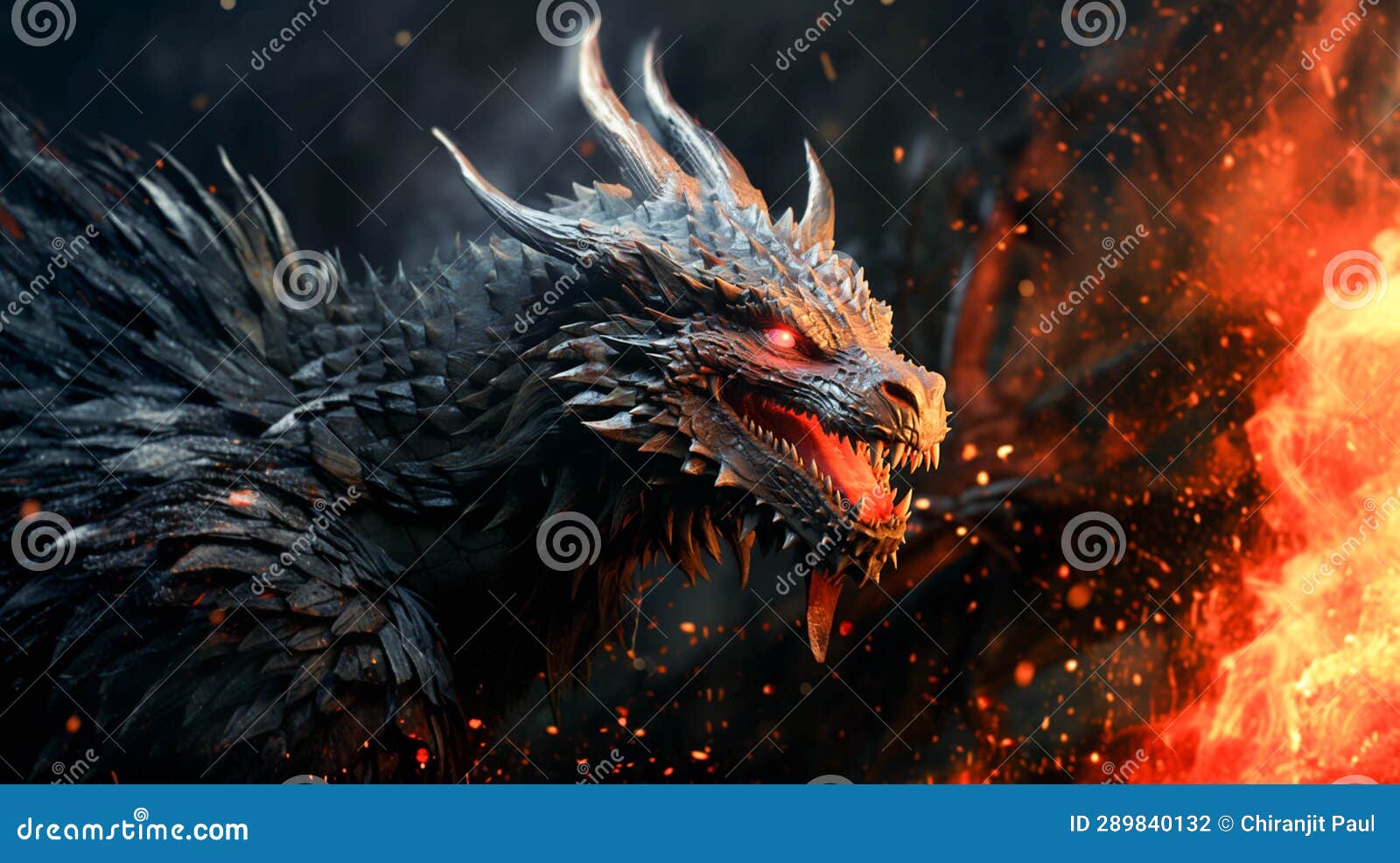 A Dragon with Sharp Spikes and Glowing Eyes, Dragon with Sharp Stock ...