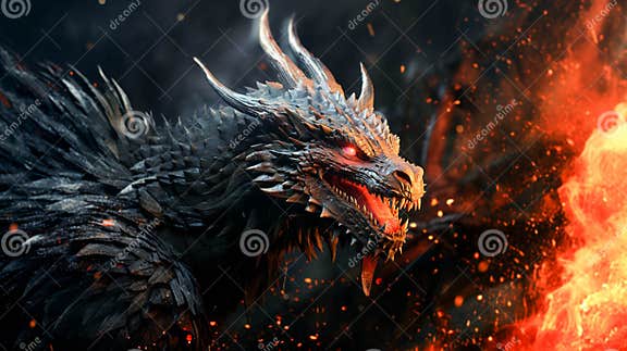 A Dragon with Sharp Spikes and Glowing Eyes, Dragon with Sharp Stock ...