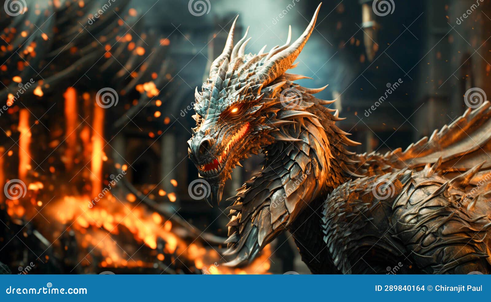 A Dragon with Sharp Spikes and Glowing Eyes, Dragon with Sharp Stock ...