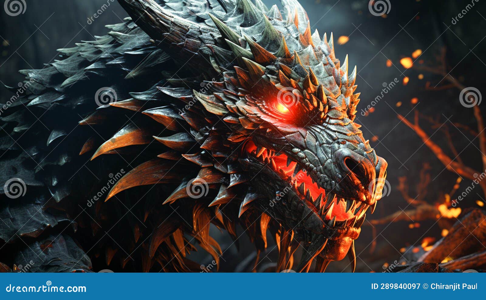 A Dragon with Sharp Spikes and Glowing Eyes, Dragon with Sharp Stock ...