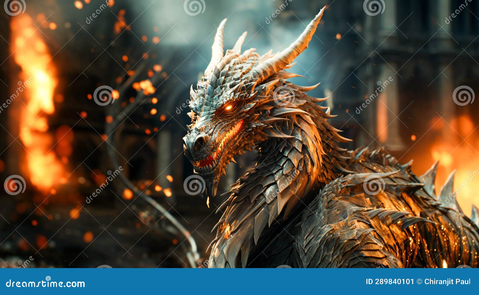 A Dragon with Sharp Spikes and Glowing Eyes, Dragon with Sharp Stock ...