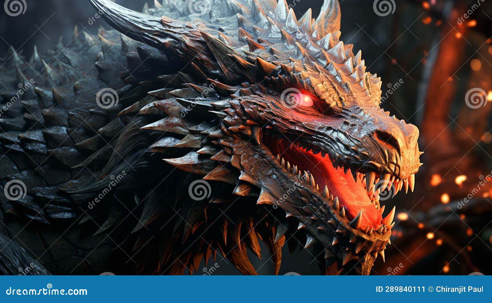 A Dragon with Sharp Spikes and Glowing Eyes, Dragon with Sharp Stock ...