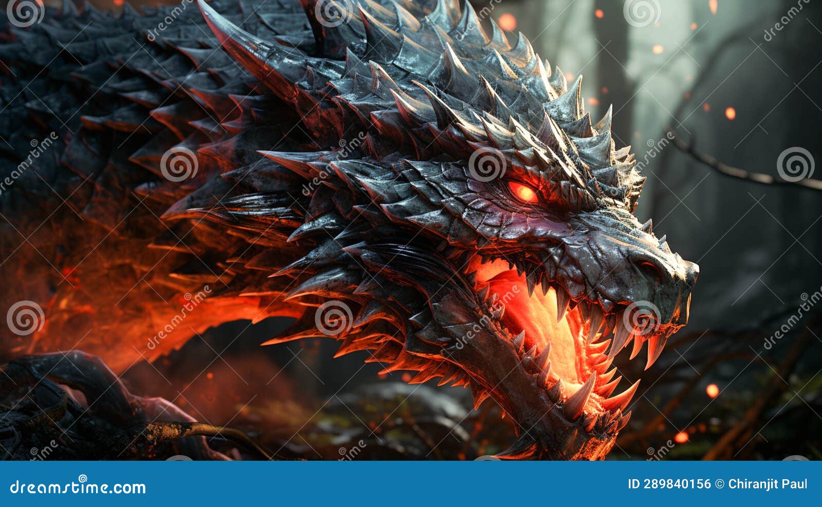 A Dragon with Sharp Spikes and Glowing Eyes, Dragon with Sharp Stock ...