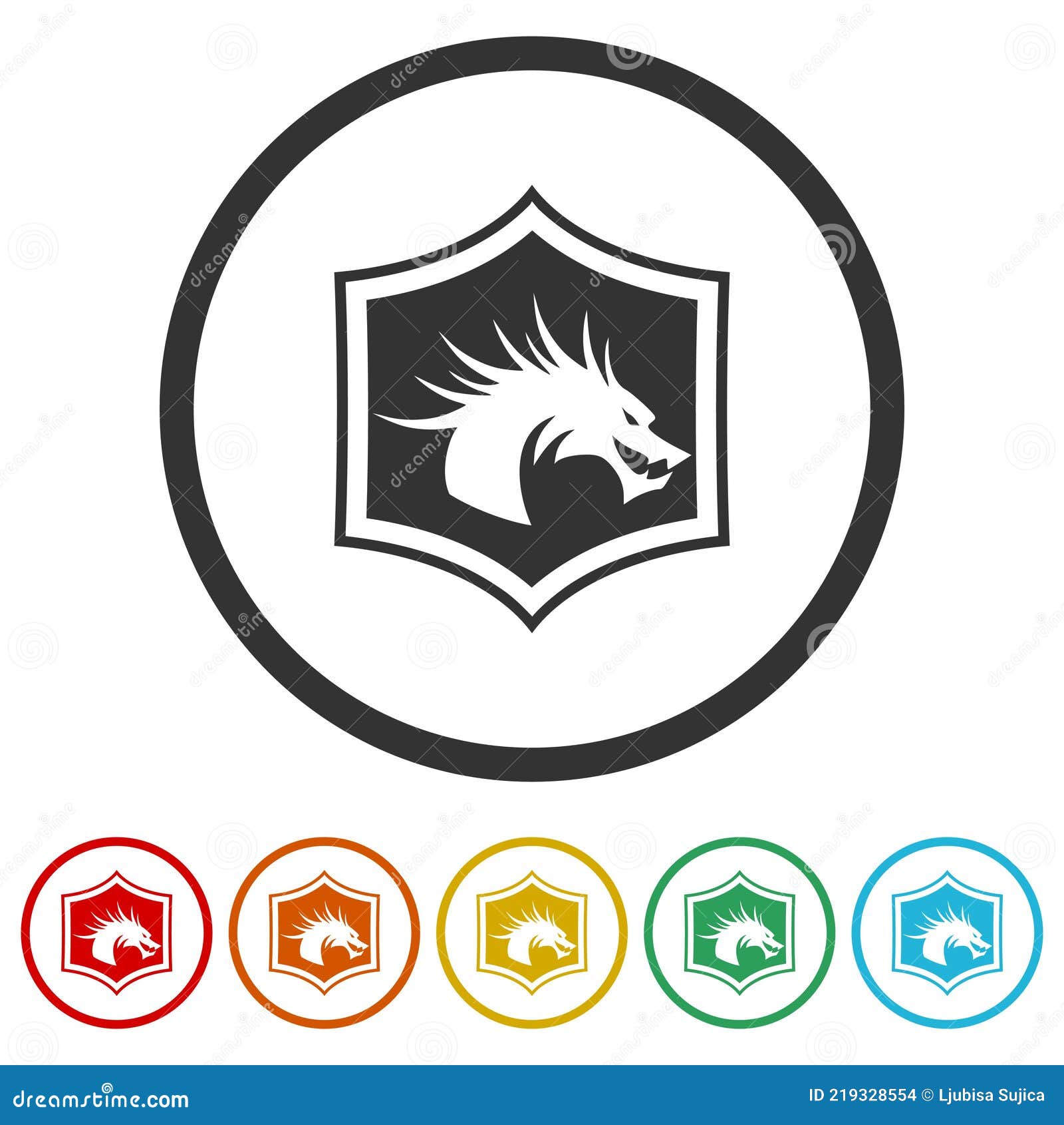 Dragon Shield Logo Design Icon Color Set Stock Vector - Illustration of ...