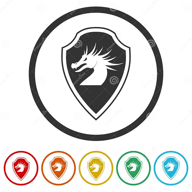 Dragon Shield Logo Design Icon Color Set Stock Vector - Illustration of ...