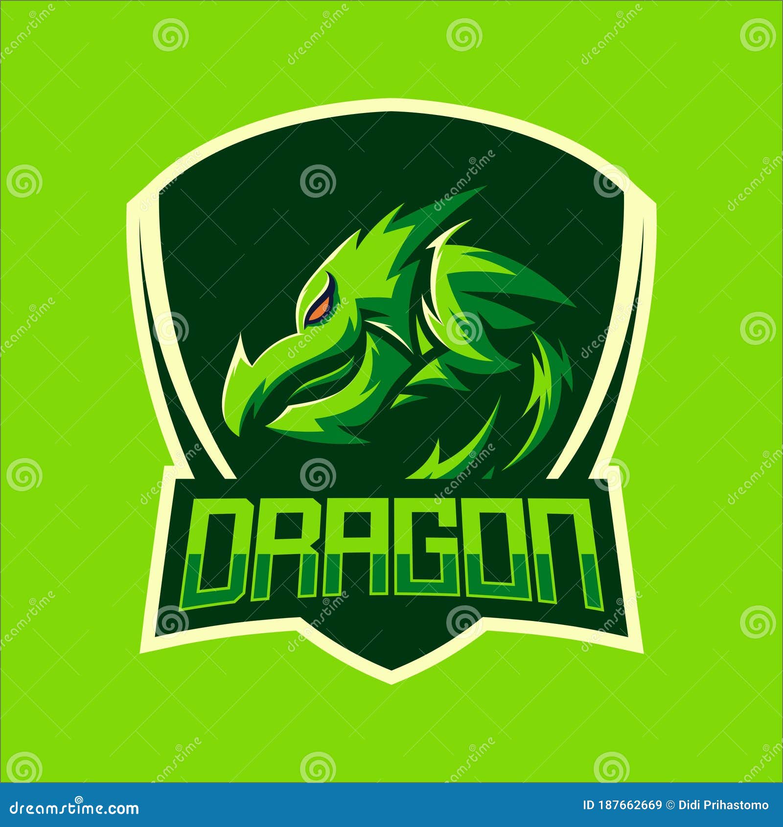 ANGRY GREEN DRAGON SHIELD MASCOT LOGO VECTOR ILLUSTRATION Stock ...