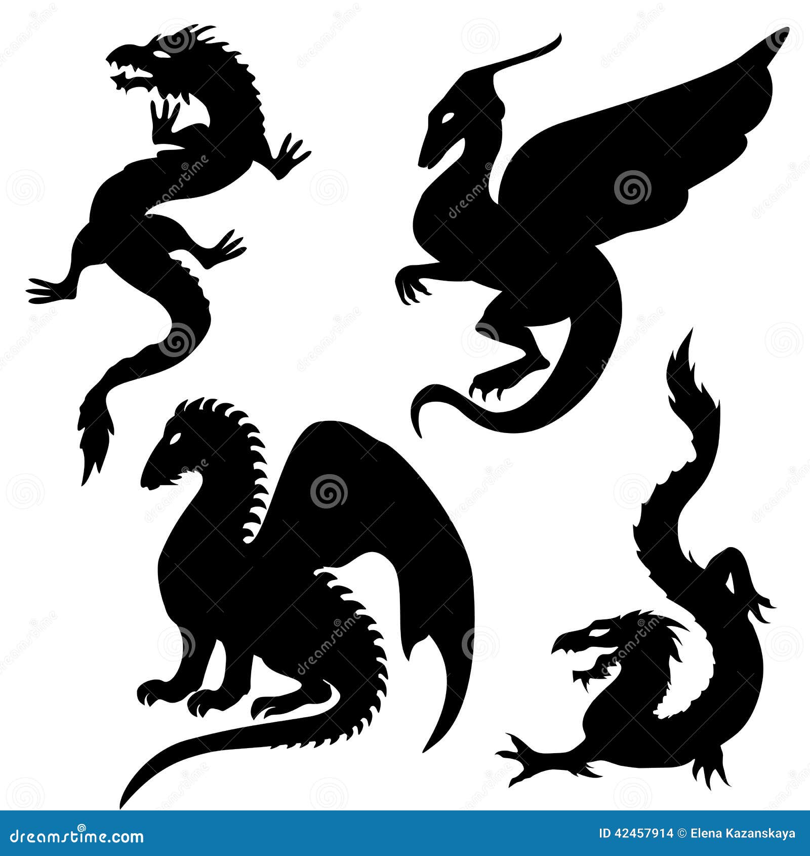Dragon silhouettes set stock illustration. Illustration of ancient ...