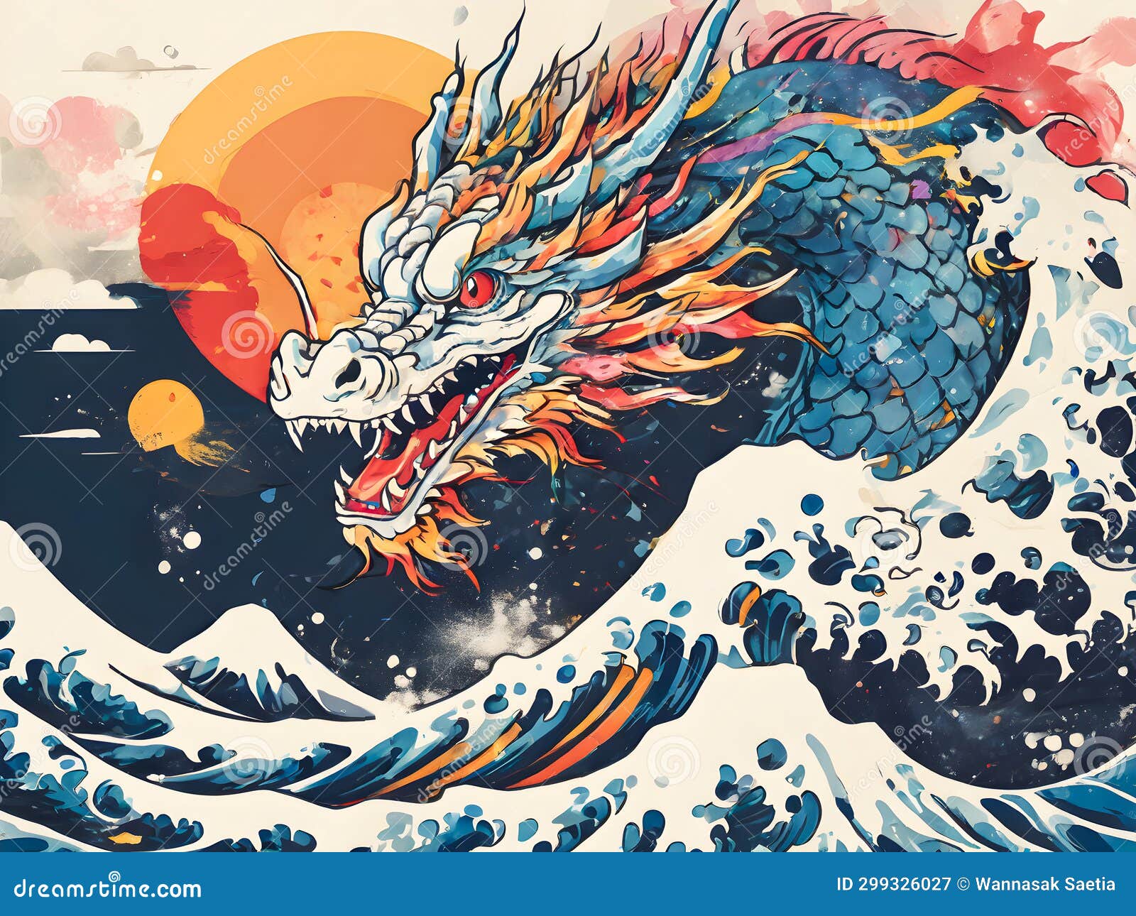 Dragon in the Sky. Hand Drawn Stock Illustration - Illustration of ...