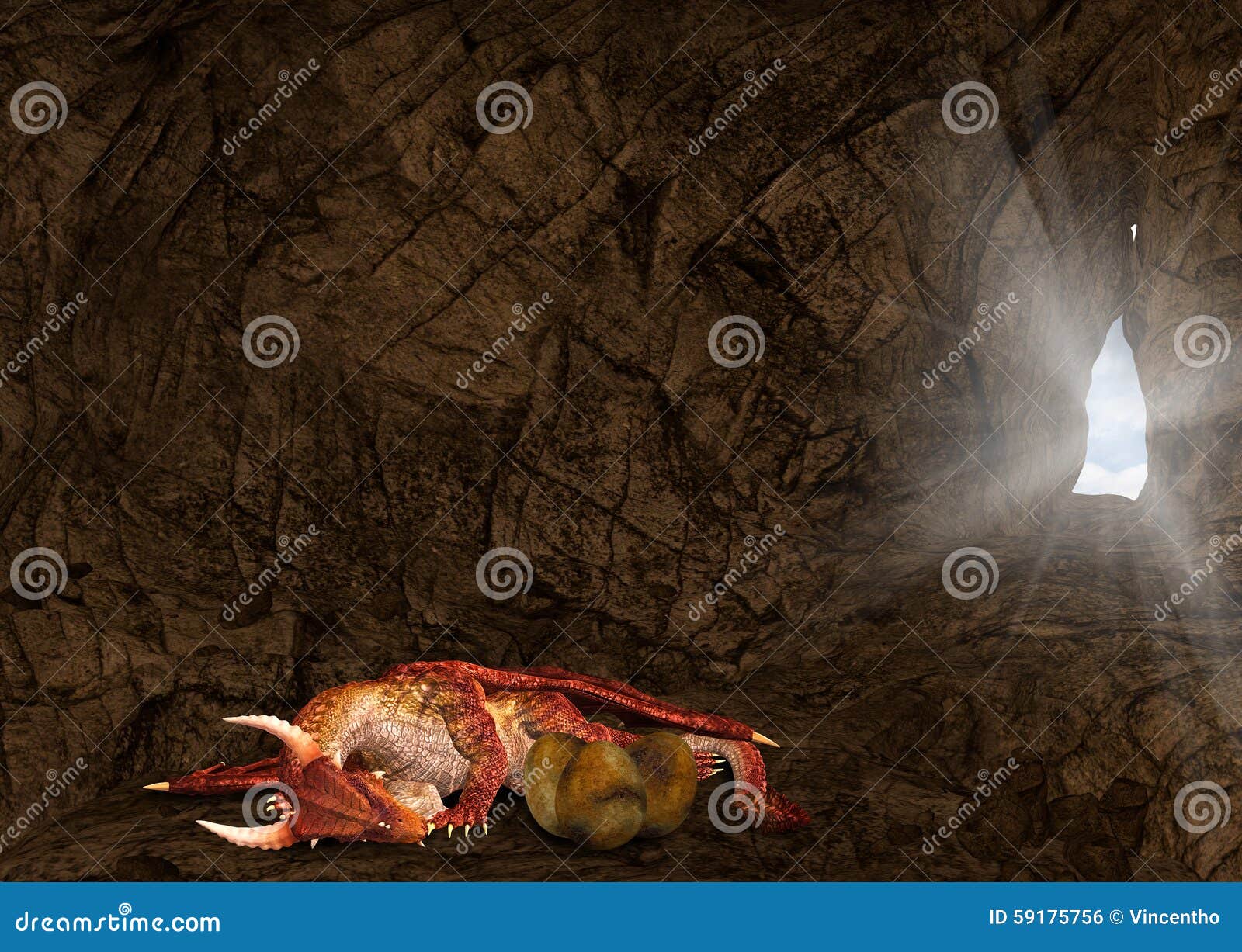 Dragon Sleeping Lair Cave Illustration Vermelho Ilustração Stock ...
