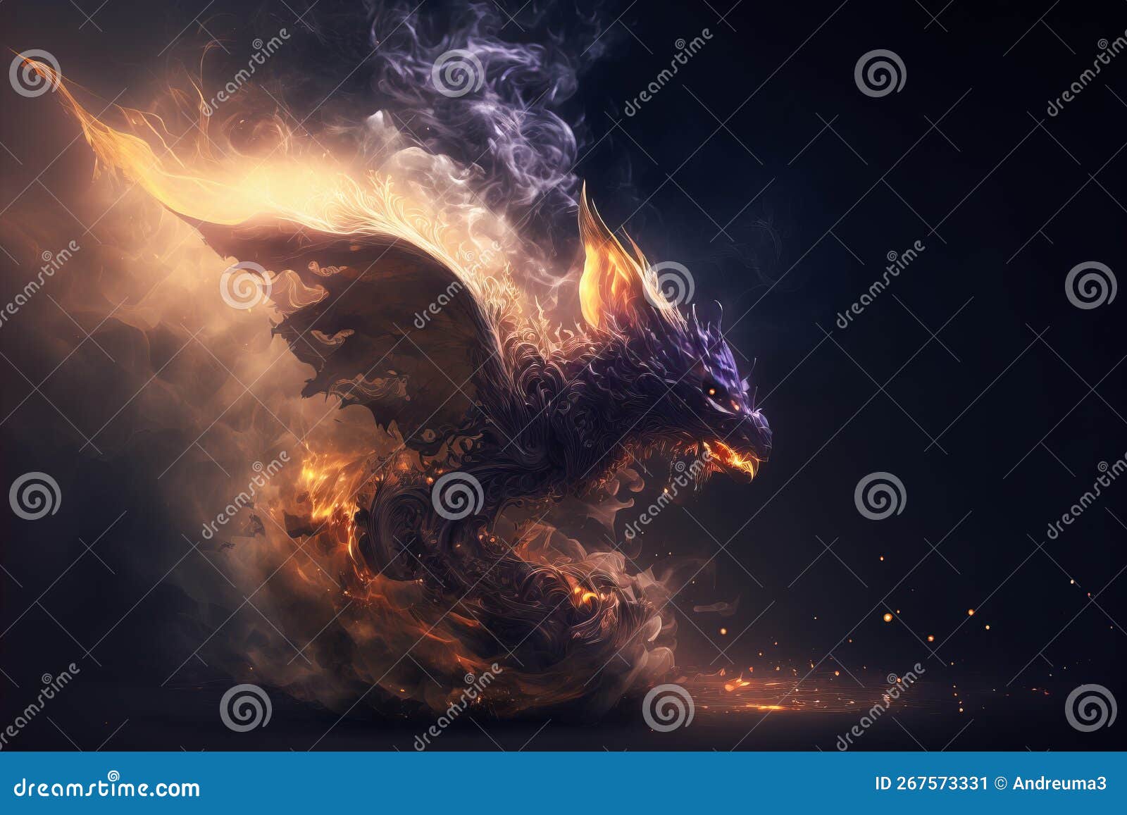 Dragon Smoke and Fire in the Sky. Generative AI Stock Illustration ...