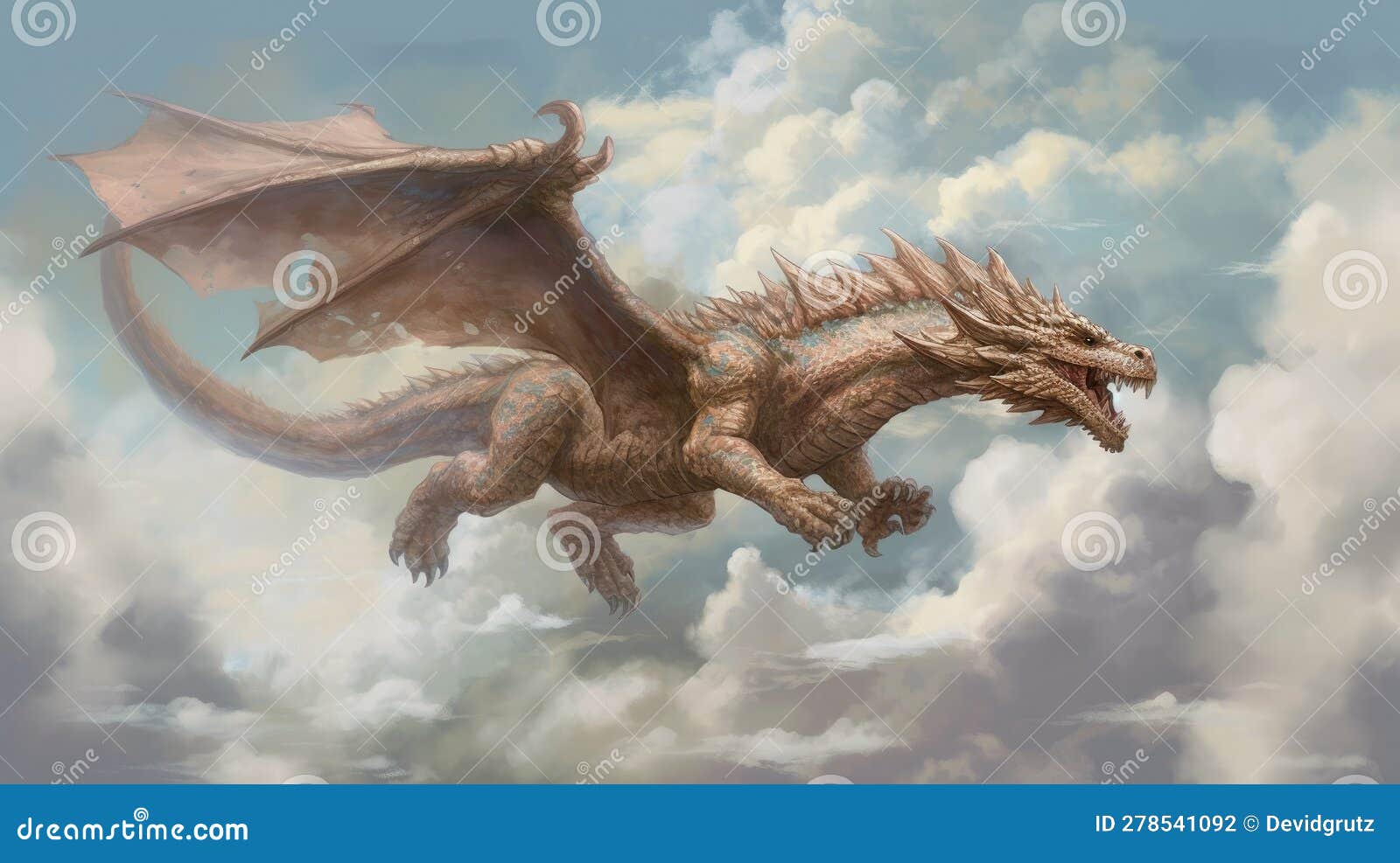 A Dragon Soaring through the Clouds. Generative AI Stock Illustration ...