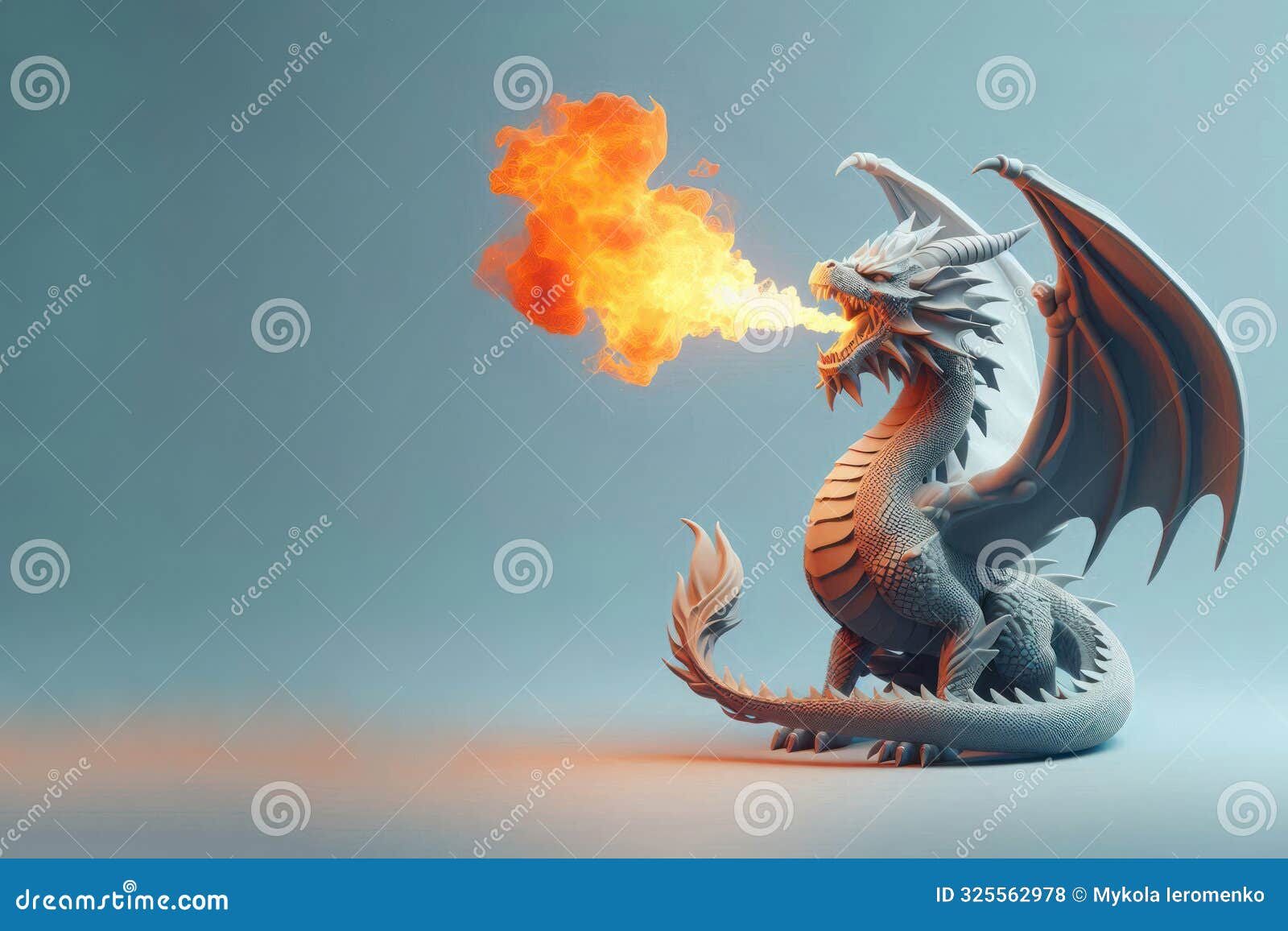 A Dragon Spewing Flames of Fire. Space for Text. Stock Photo - Image of ...