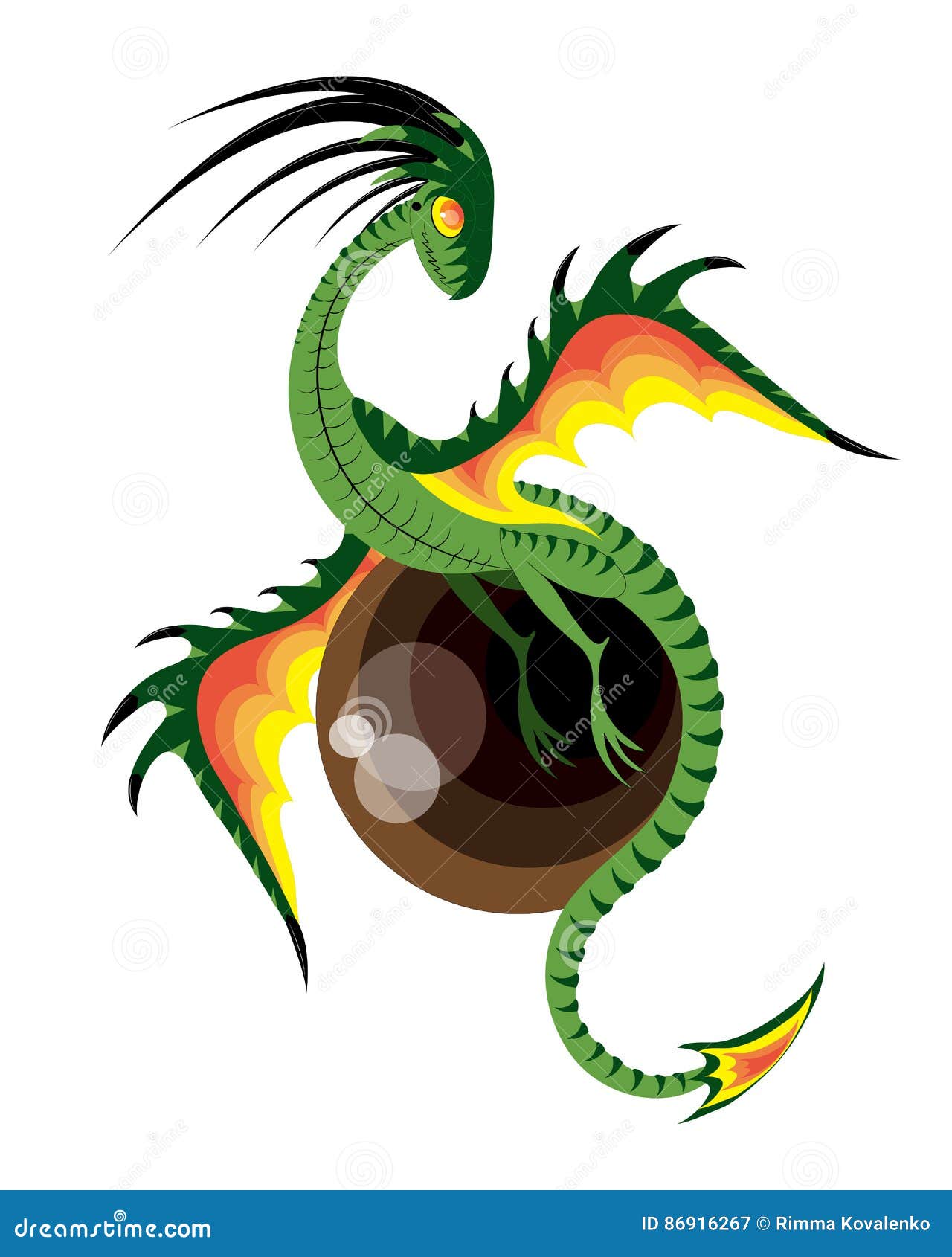 Dragon and sphere cat eye stock vector. Illustration of green - 86916267