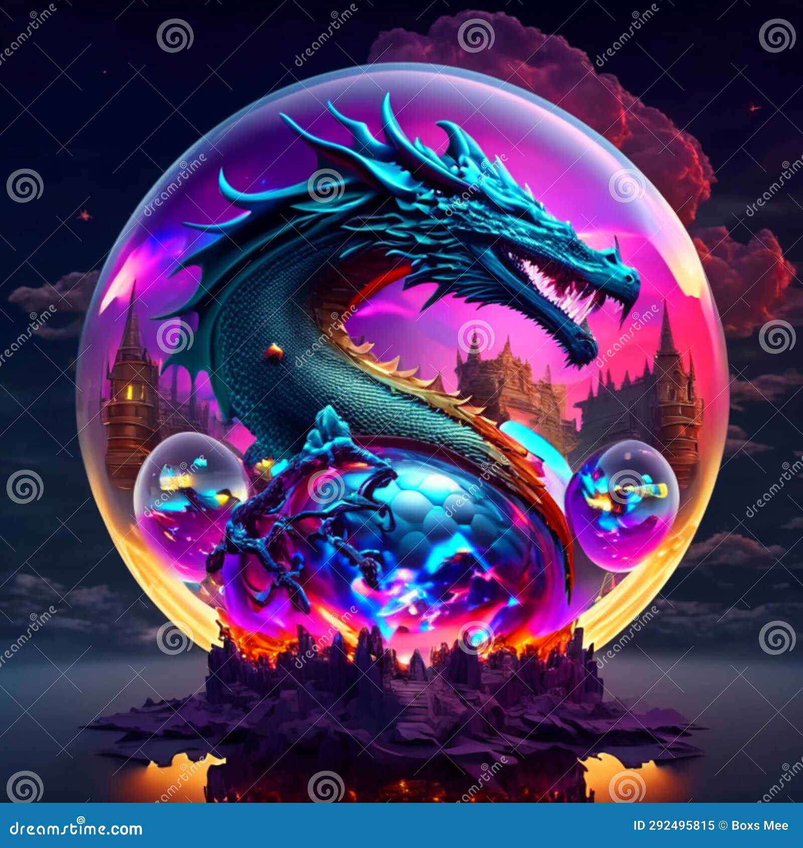 Dragon in a Sphere. 3D Rendering, 3D Illustration Stock Illustration ...