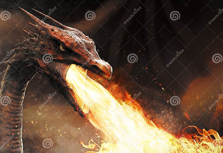 Dragon spitting fire stock illustration. Illustration of fantasy - 65434299