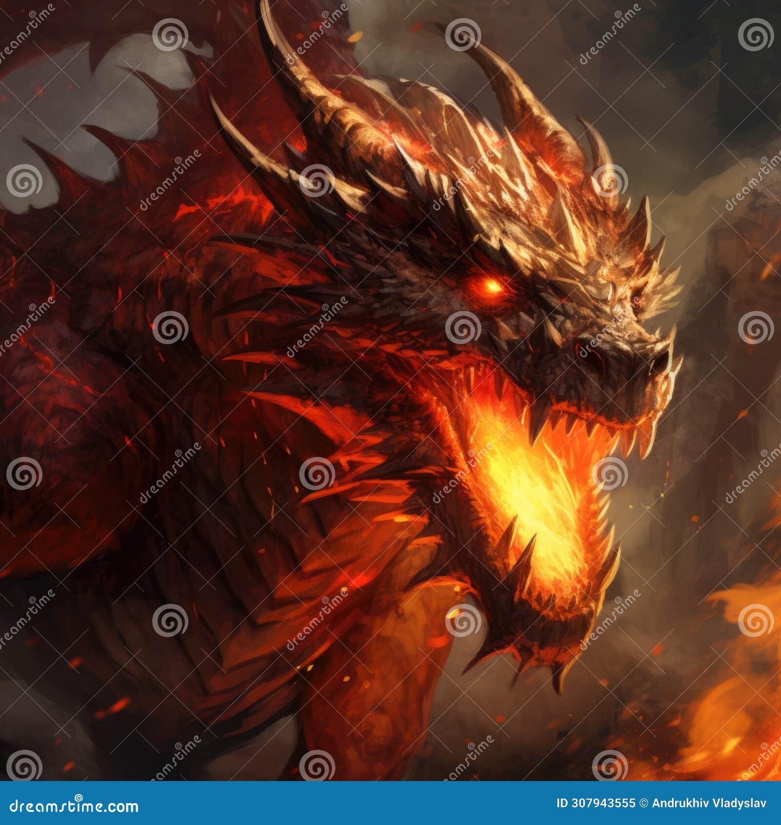 Dragon Spitting Fire, High Quality Stock Illustration - Illustration of ...