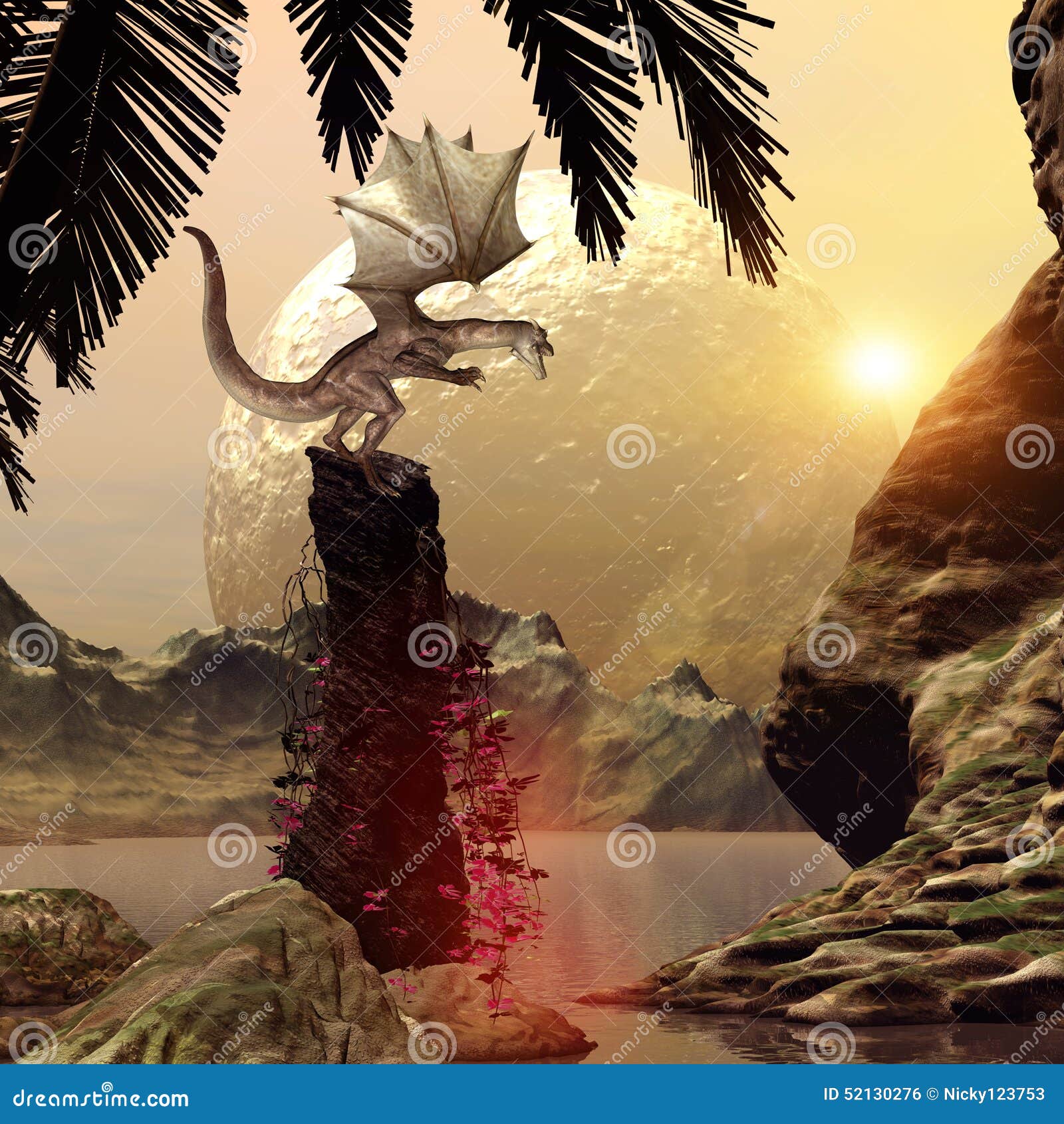 Dragon Standing On Rock Statue Isolated On Transparent Background Stock ...