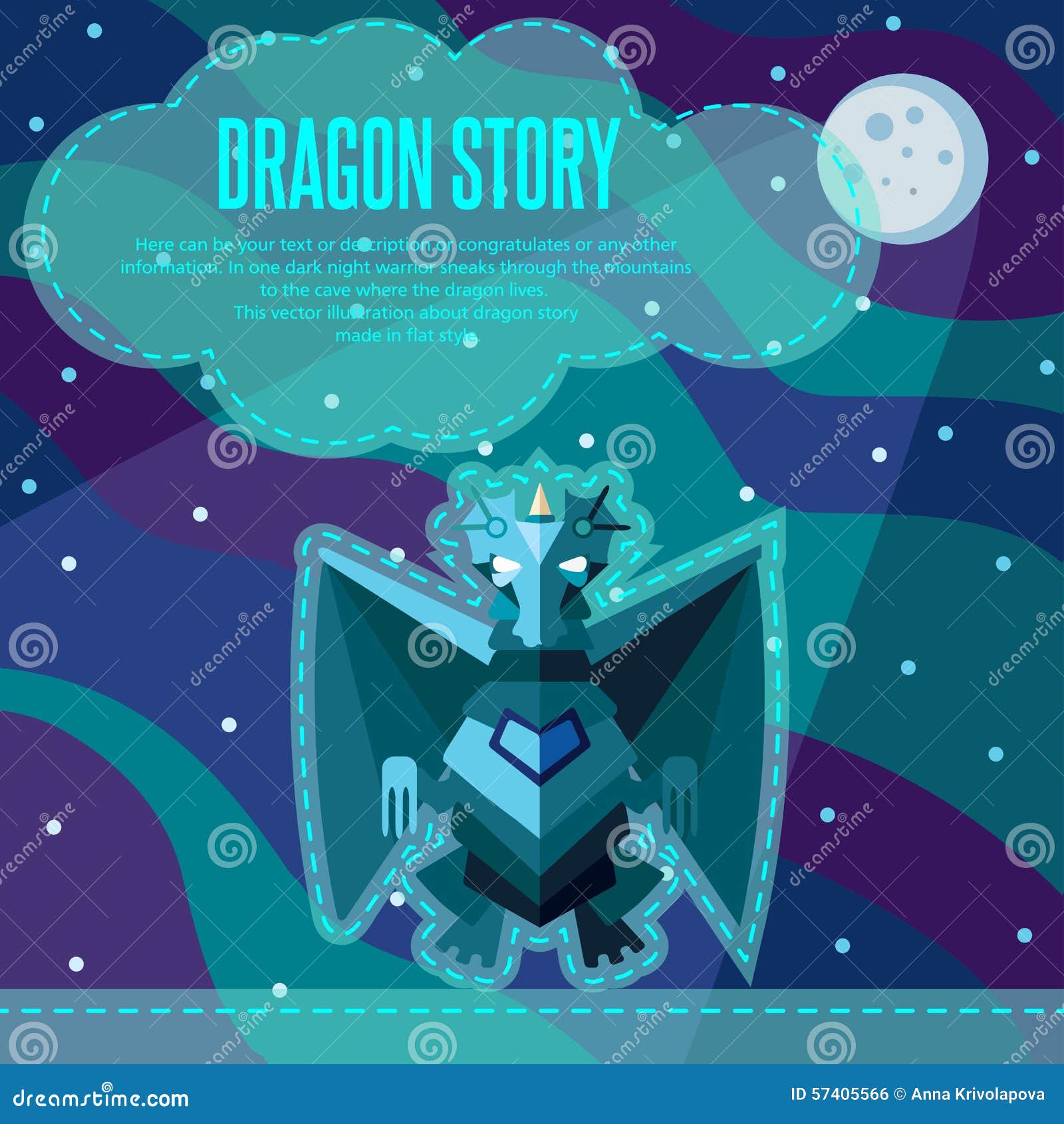 Dragon story. stock vector. Illustration of rock, moon - 57405566