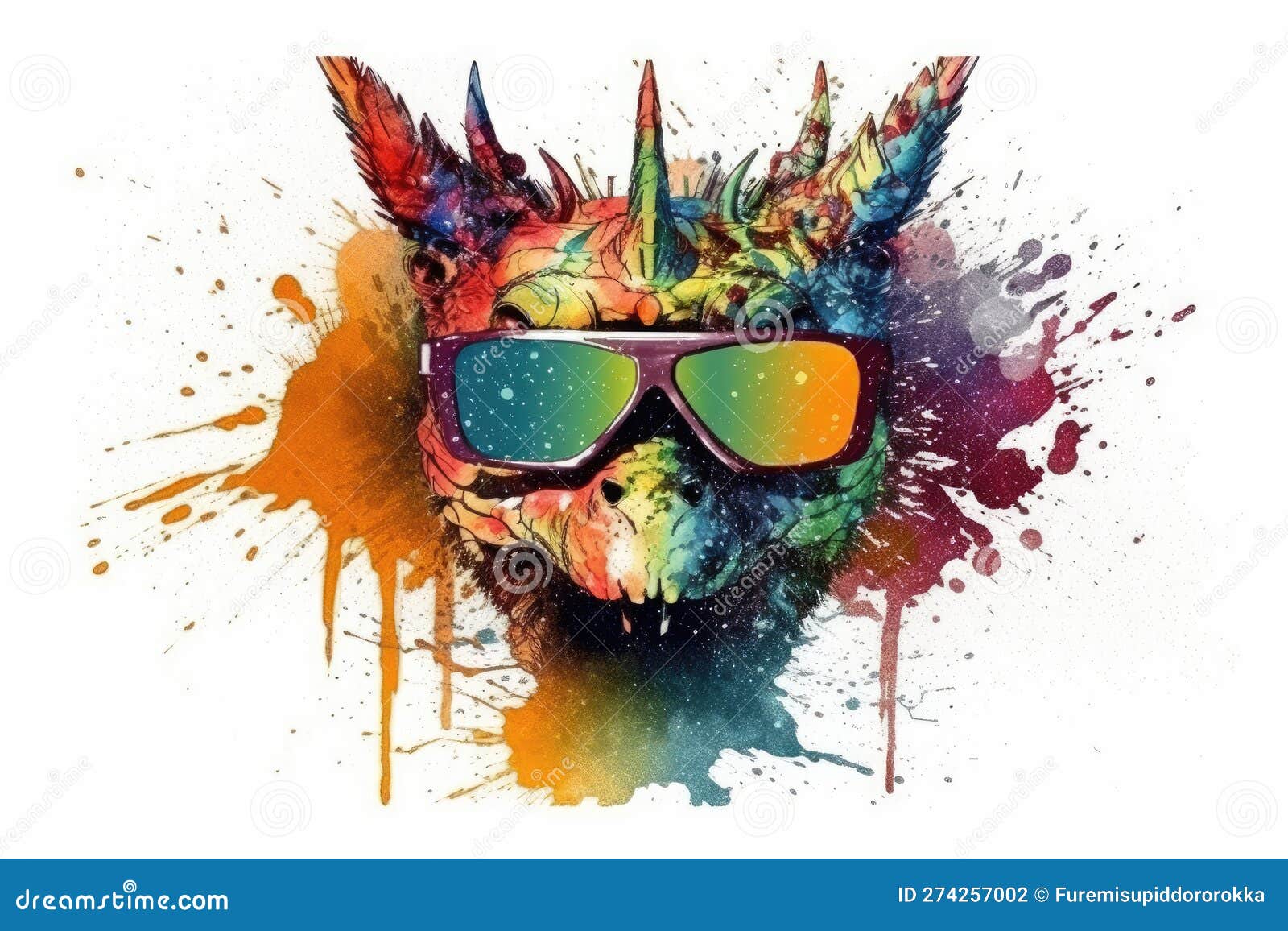 Dragon in Sunglasses Realistic with Paint Splatter Abstract Generative ...