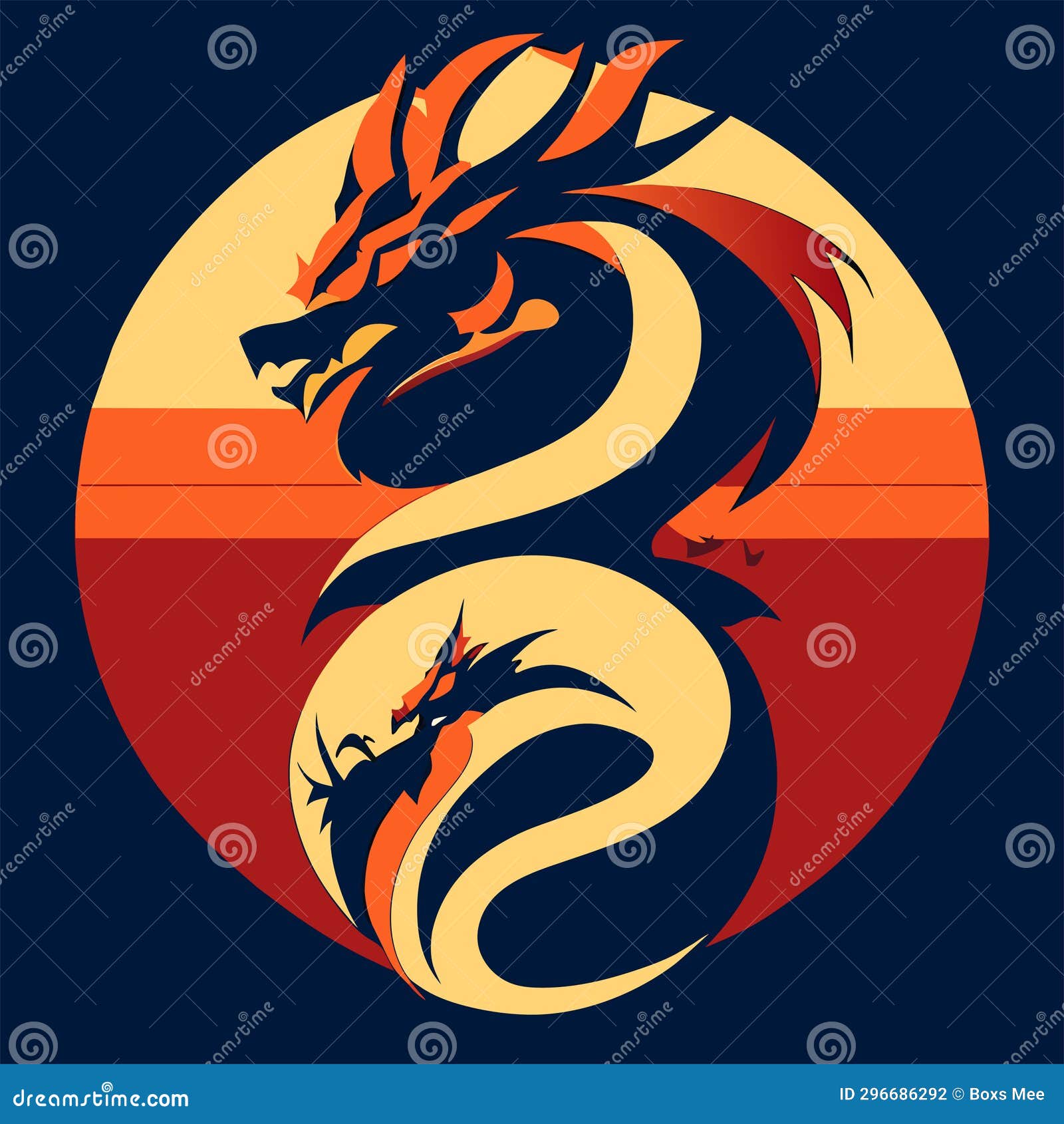Dragon in the Sunset. Vector Illustration of a Stylized Dragon Stock ...