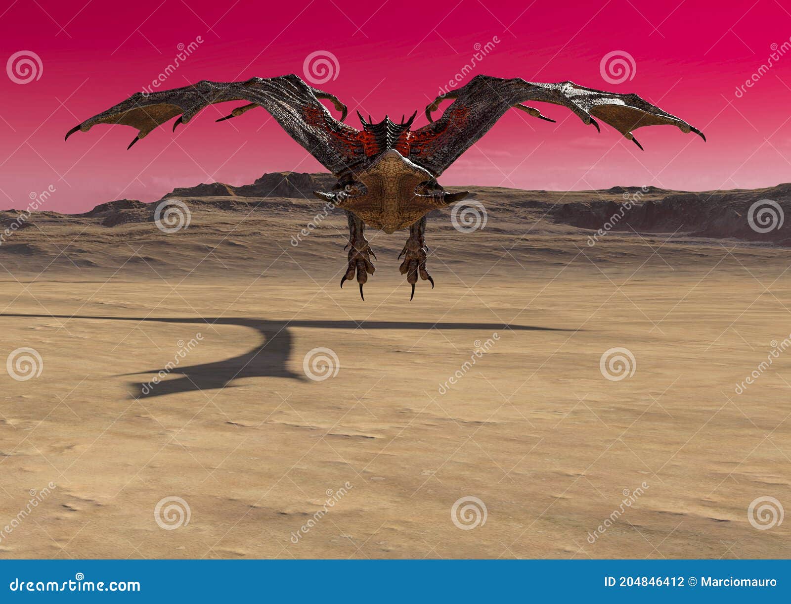 Dragon is Taking Off on Desert Rear View Stock Illustration ...