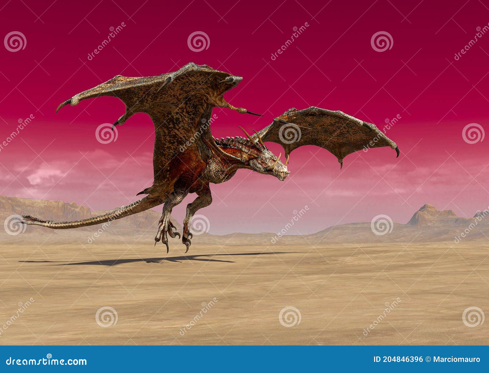 Dragon is Taking Off on Desert Side View Stock Illustration ...