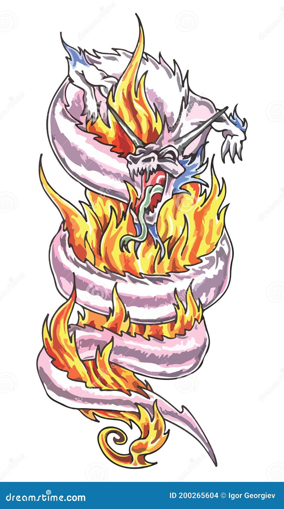 Dragon Tattoo Flash Set. Set of Labels and Elements. Vector Set ...