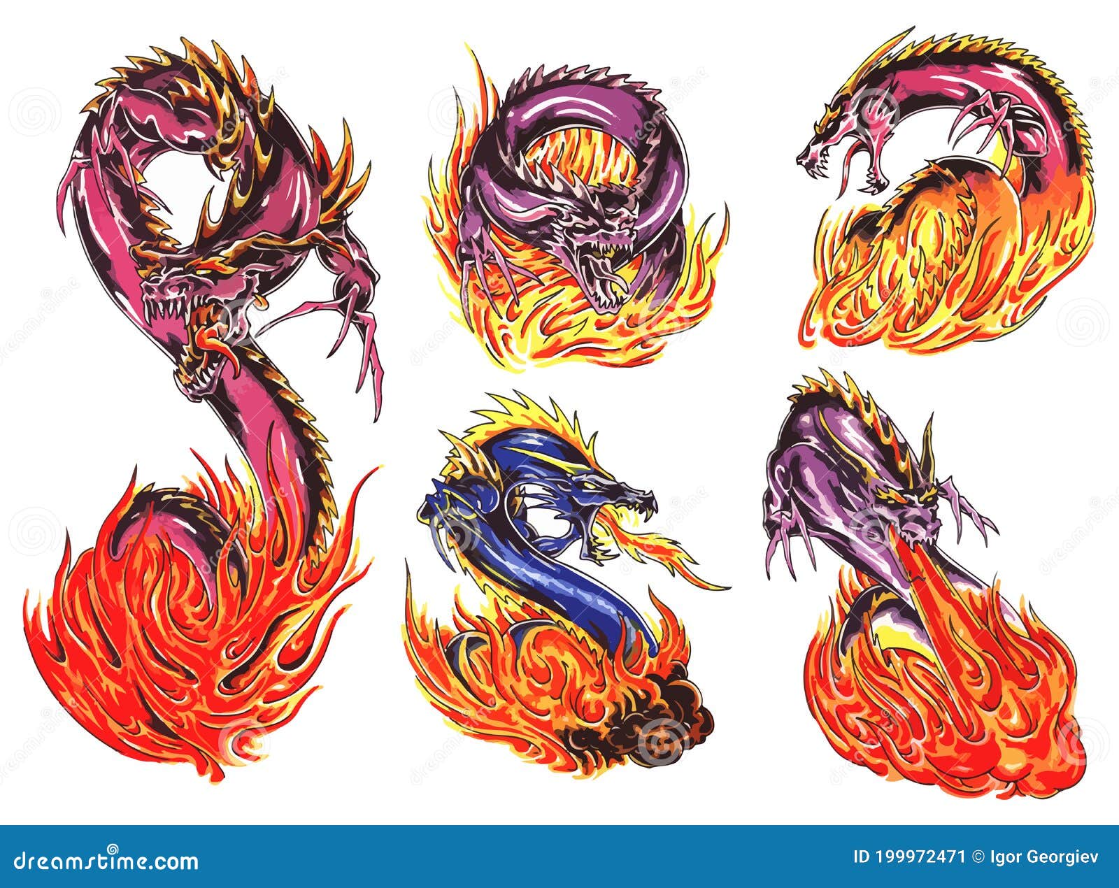 Dragon Tattoo Flash Set. Set of Labels and Elements. Vector Set ...