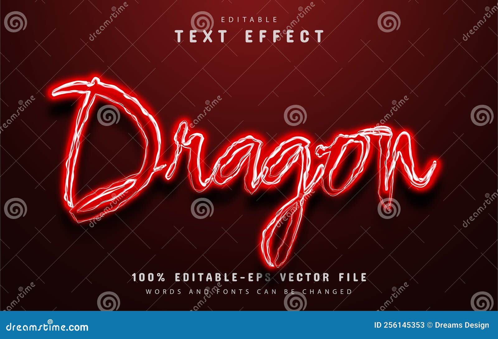 Dragon Text Effect Neon Style Stock Vector - Illustration of calendar ...