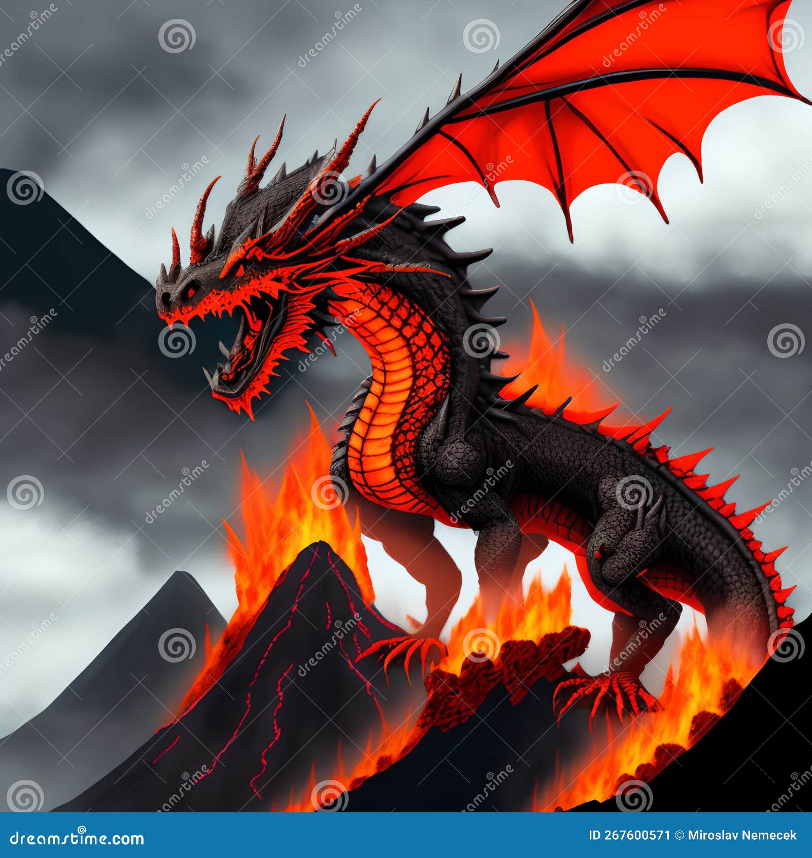 Dragon of Volcanic, Generative AI Illustration Stock Illustration ...