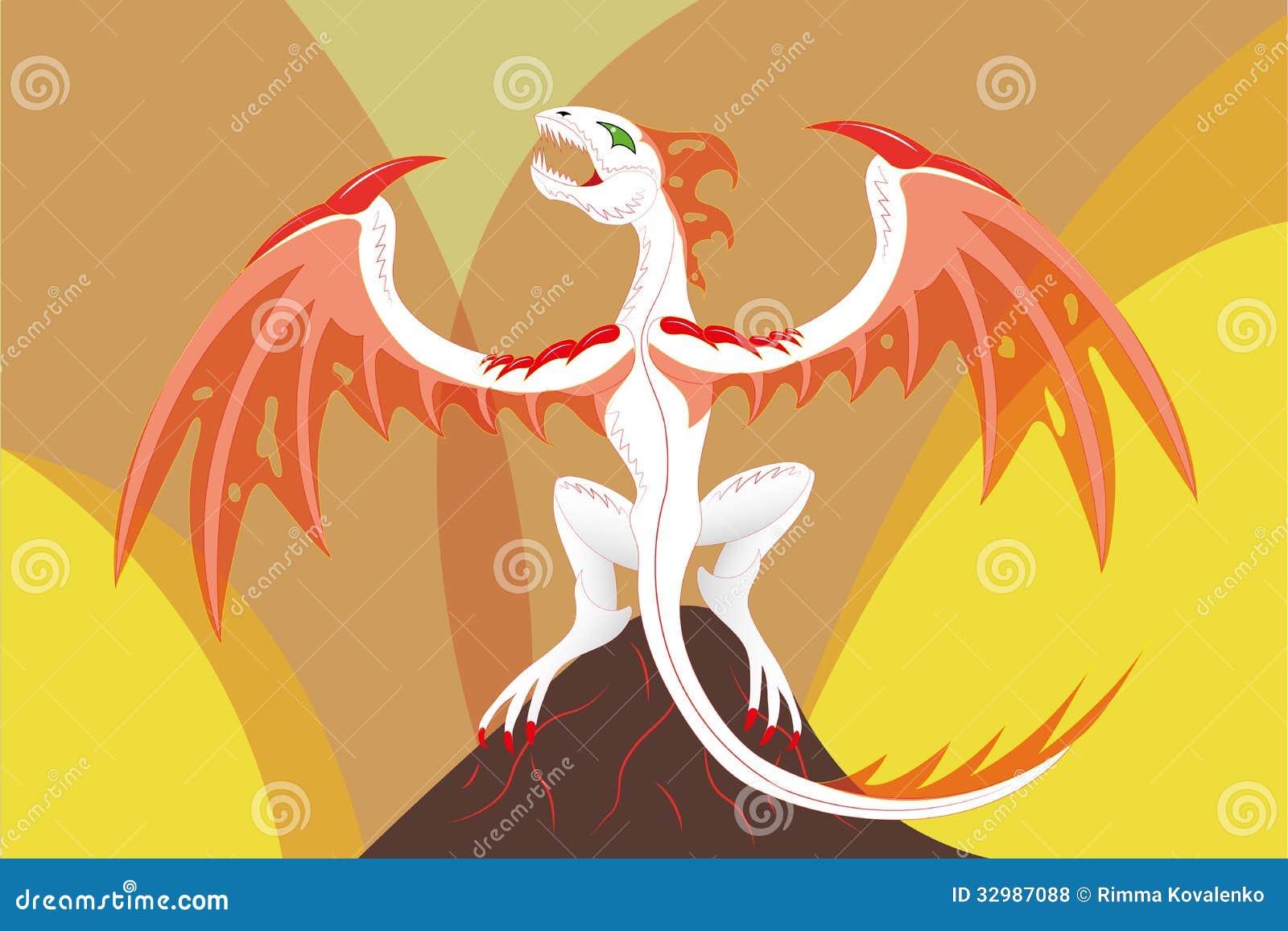 Dragon on a volcano stock vector. Illustration of flame - 32987088