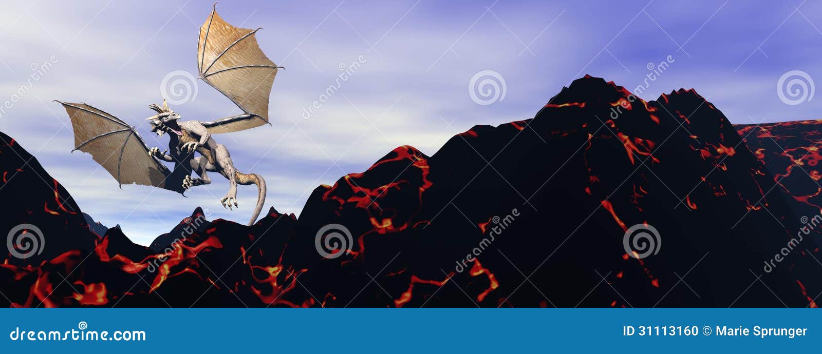 Dragon and volcano stock illustration. Illustration of fear - 31113160