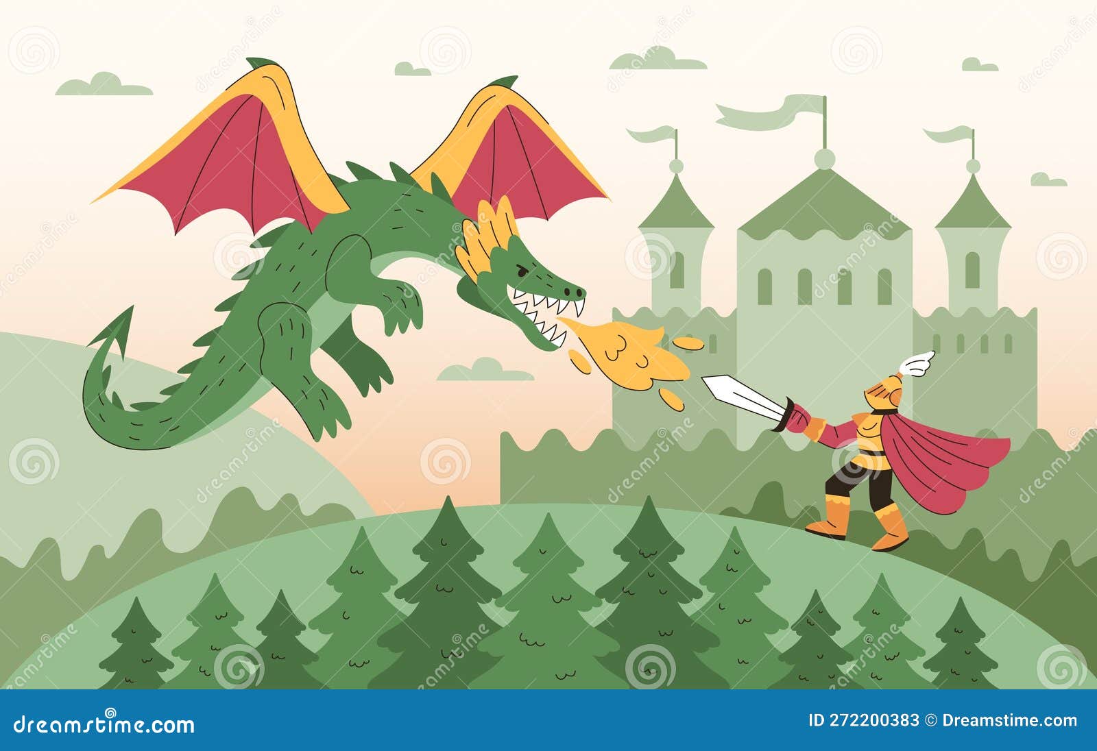Dragon Warrior Fight Composition Stock Vector - Illustration of hero ...
