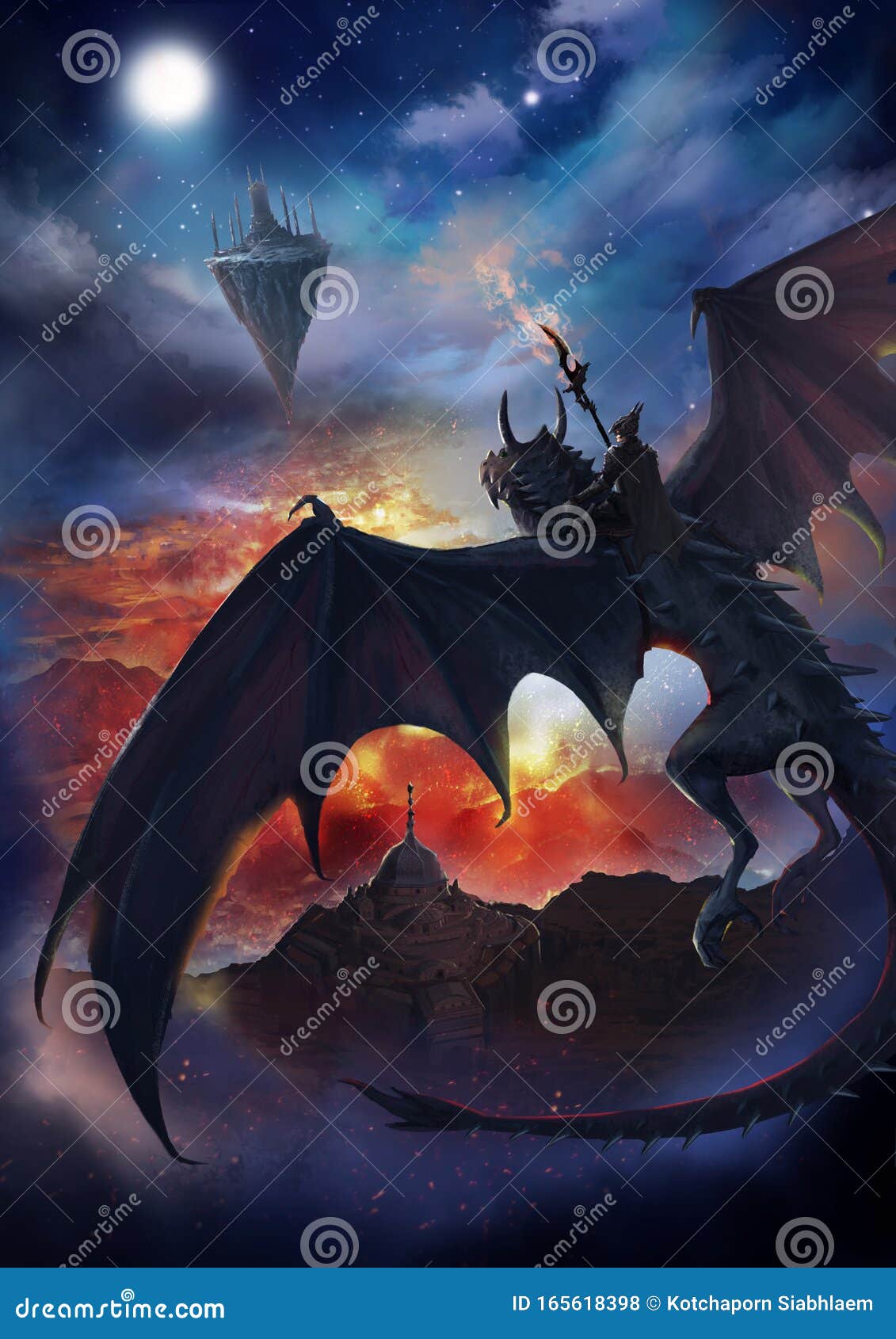 The Dragon Warrior Are Flying Into Float Island. Stock Photography ...