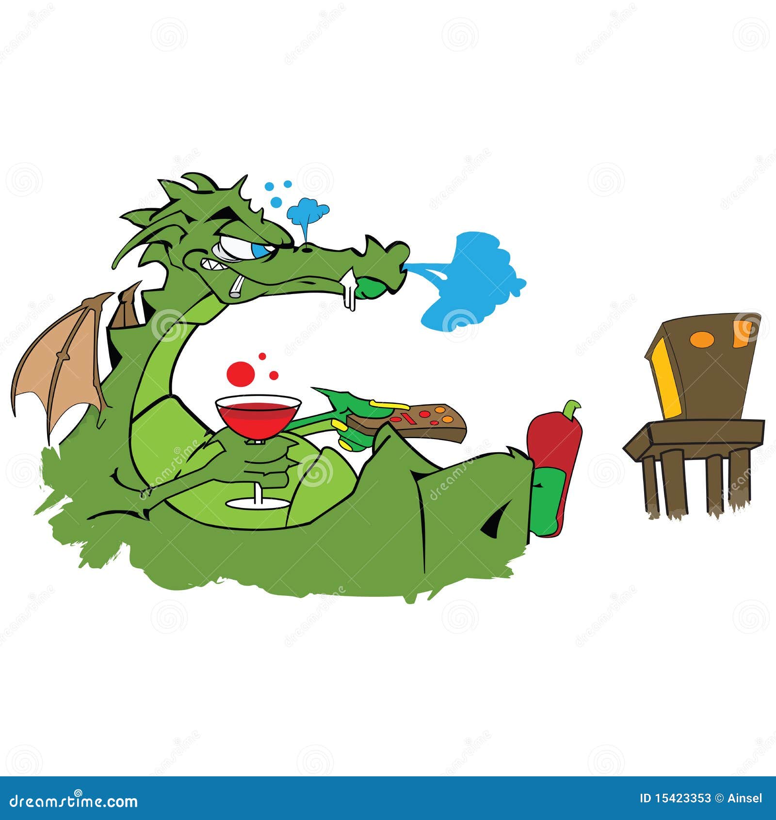 Dragon Watching Video On Computer Monitor Coloring Page Drawing For ...