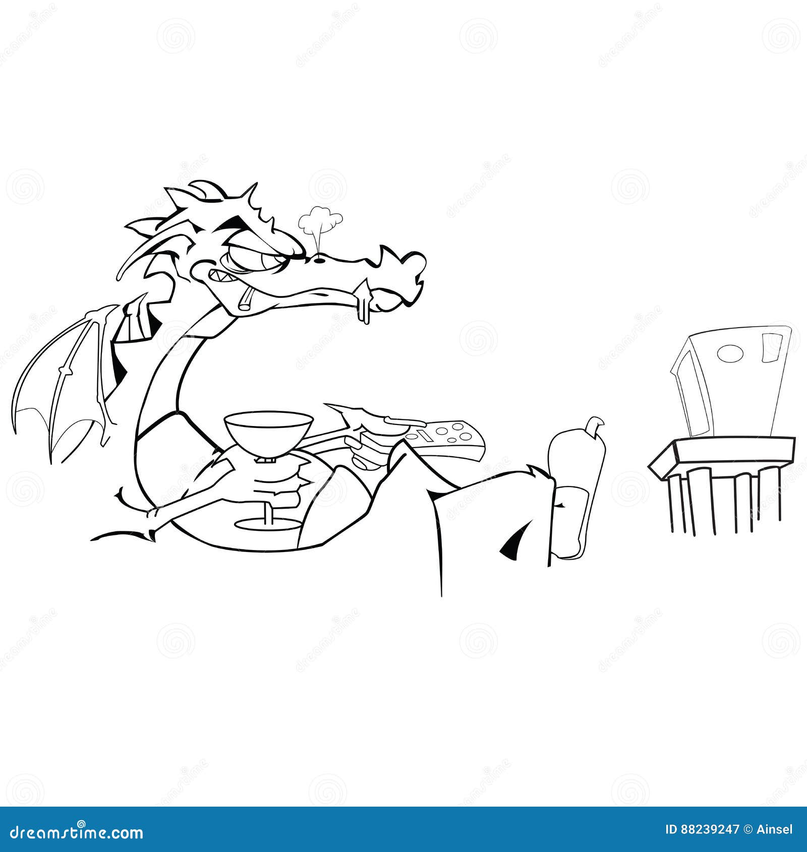 Dragon Watching Video On Computer Monitor Coloring Page Drawing For ...