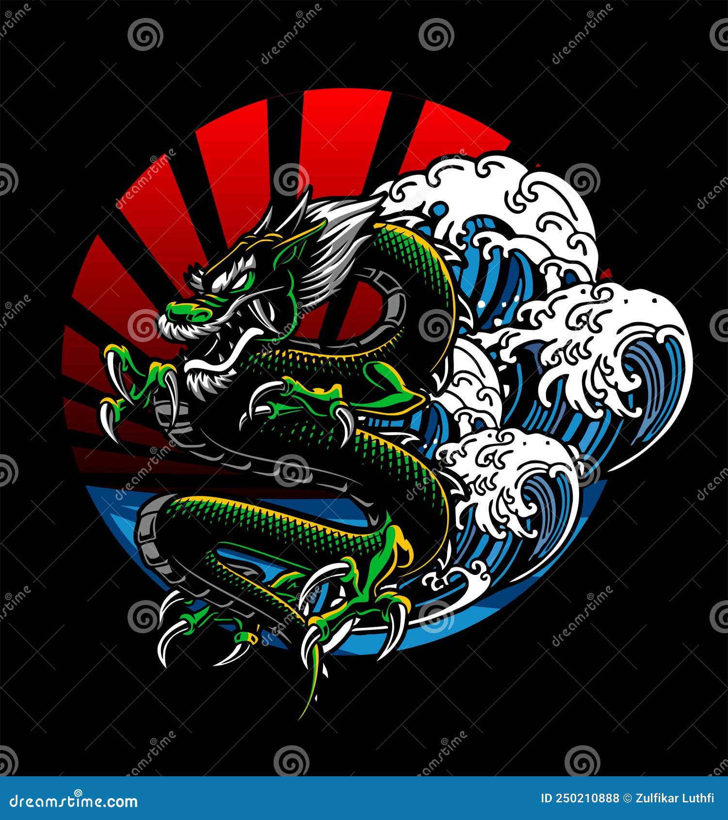 Dragon and waves stock vector. Illustration of organ - 250210888