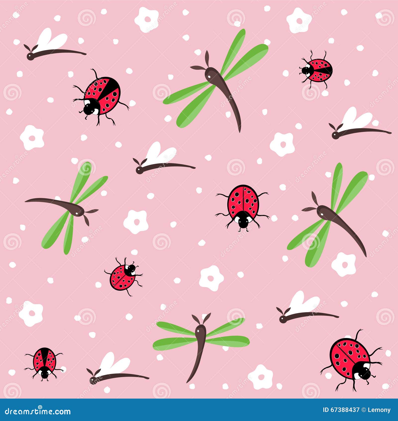 Dragonflies and Ladybugs Seamless Floral Pattern Stock Vector ...