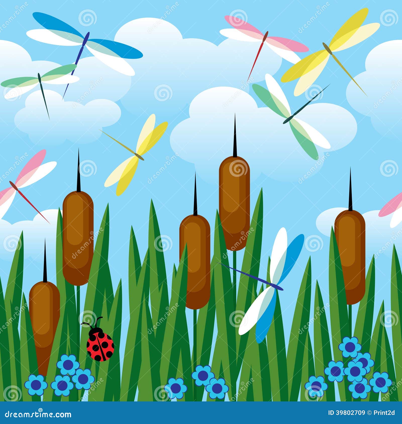 Dragonflies And Reeds Cartoon Vector | CartoonDealer.com #39802709