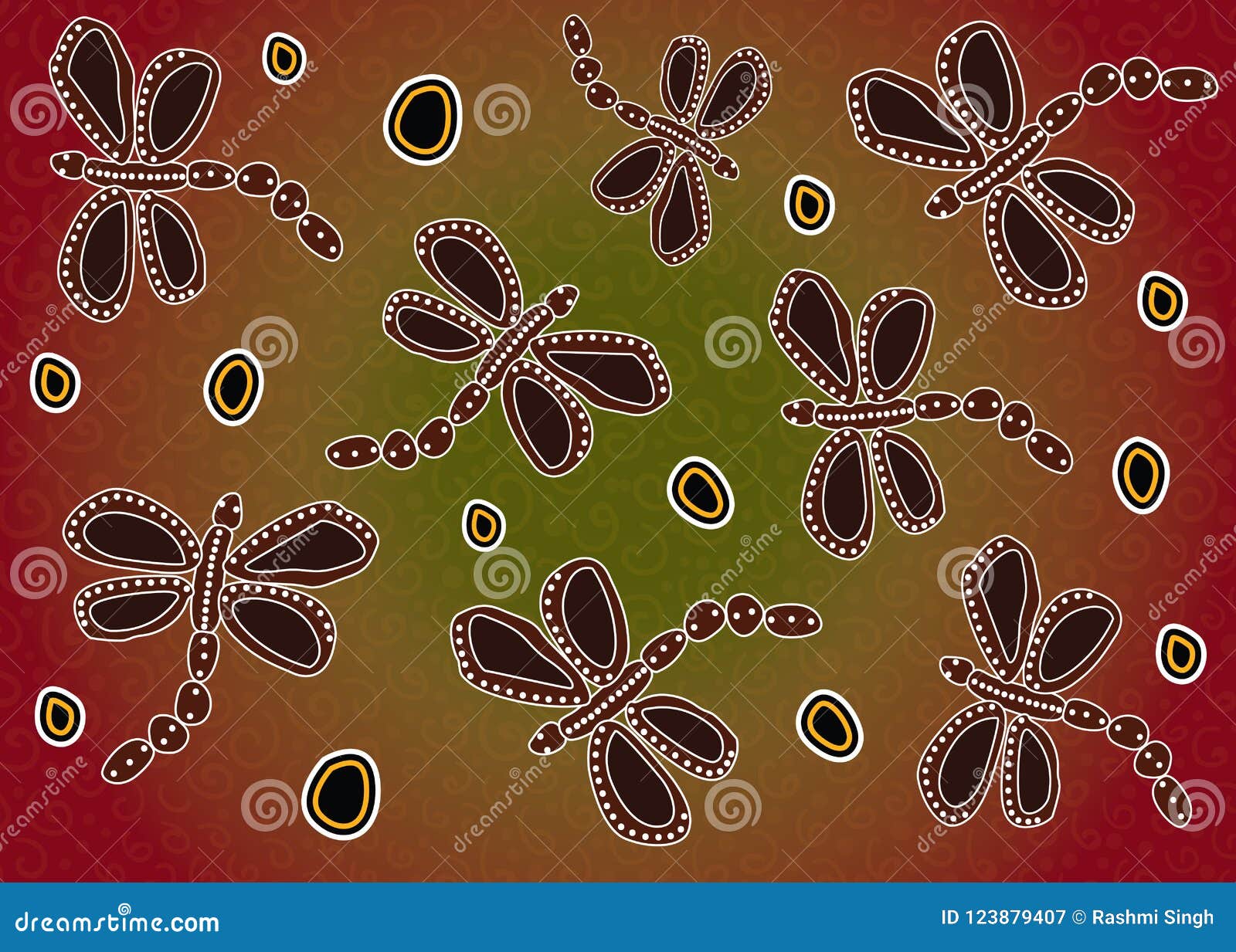 Dragonfly Aboriginal Art Vector Background. Stock Vector - Illustration ...