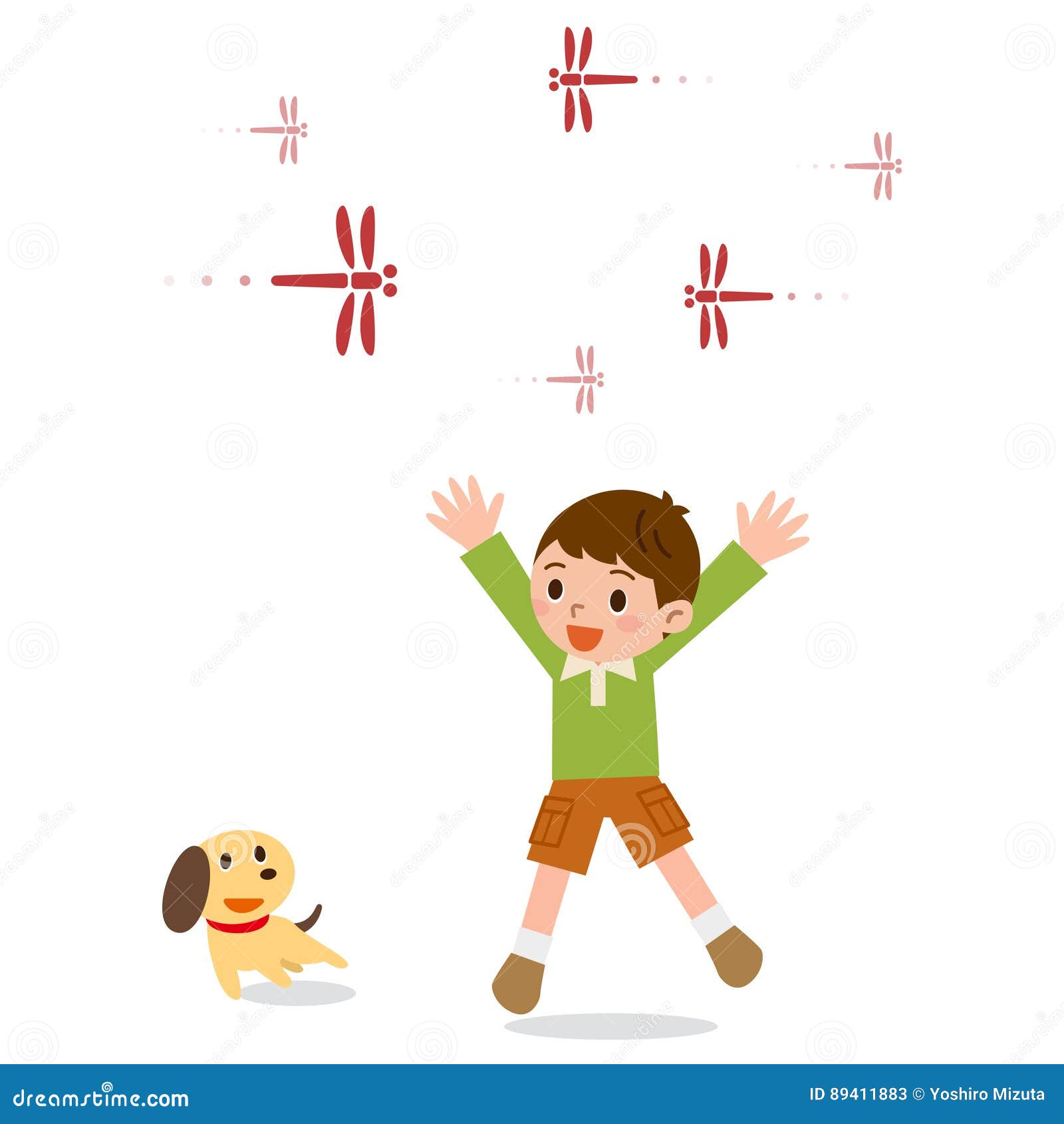 Dragonfly and boys stock vector. Illustration of nature - 89411883