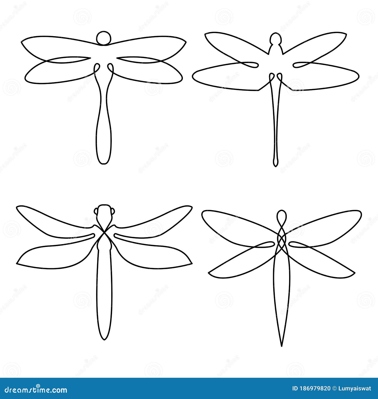 Dragonfly Continuous Line Drawing Elements Set Stock Vector ...