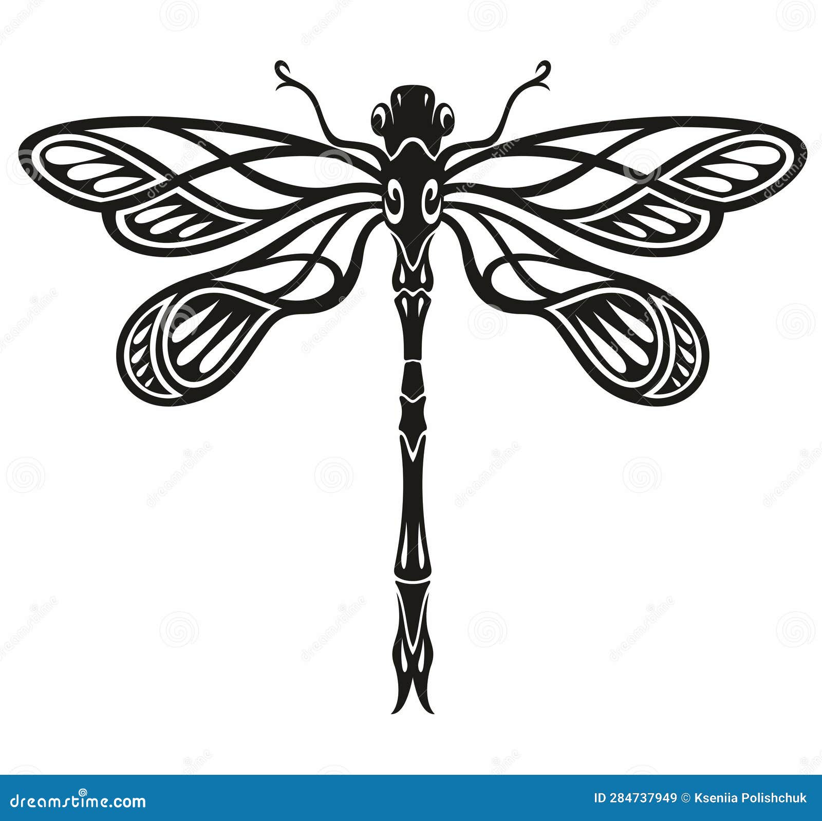 Dragonfly Design. Curve Decoration Design. Silhouette Vector Flat ...