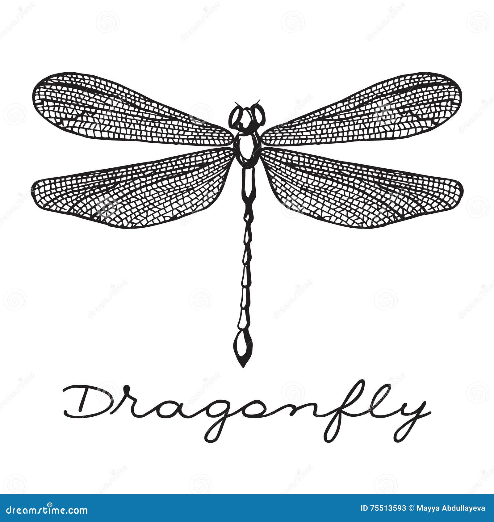 Dragonfly with Doodle Drawn Wings Stock Vector - Illustration of tattoo ...