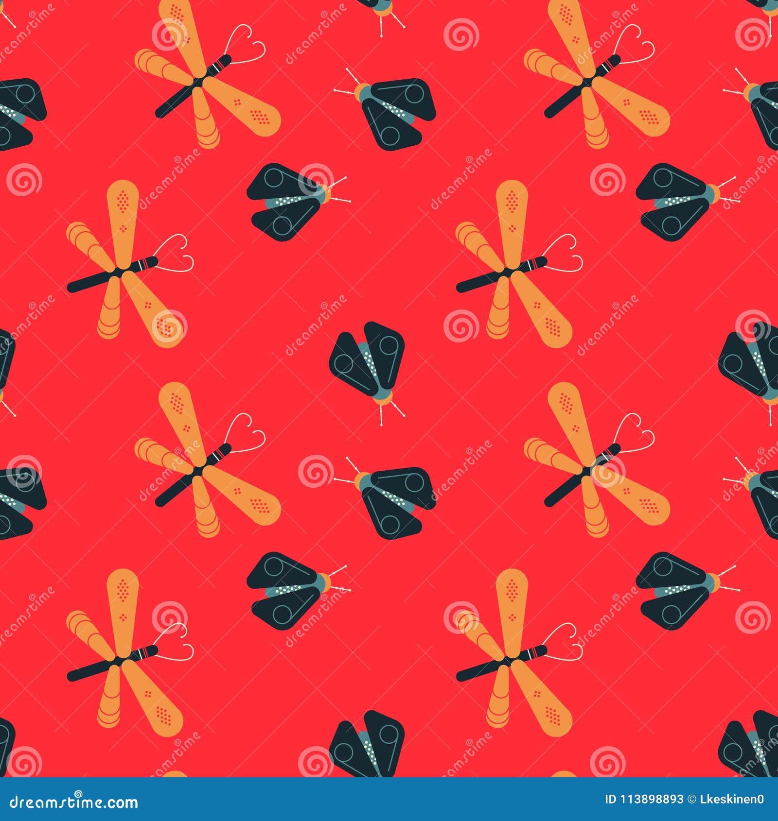 Dragonfly and Firefly Seamless Pattern Stock Vector - Illustration of ...