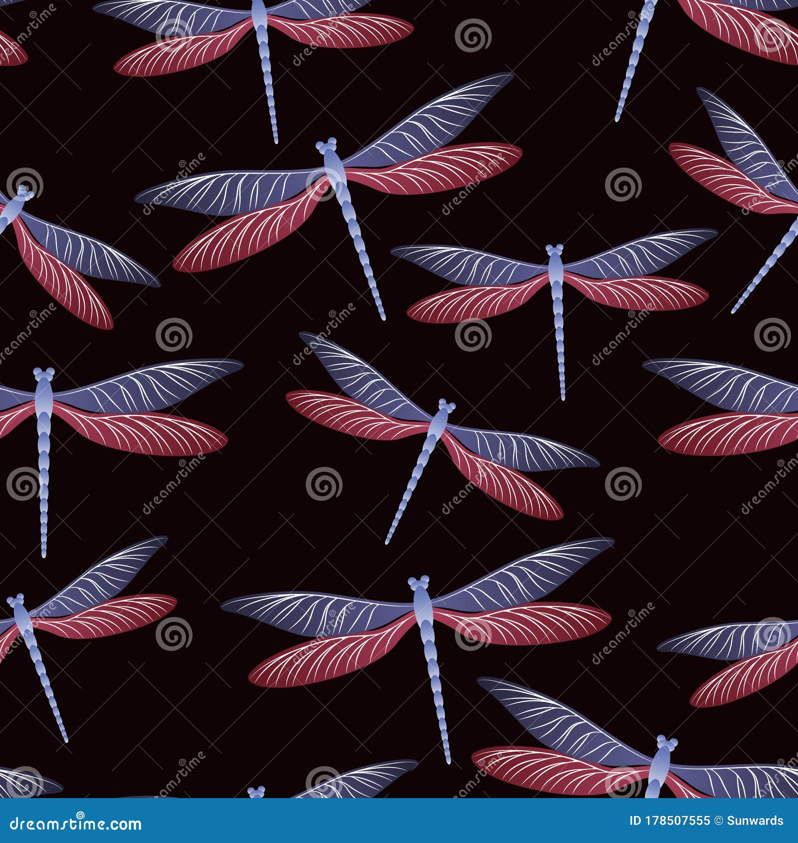 Dragonfly Funky Seamless Pattern. Spring Clothes Textile Print with ...