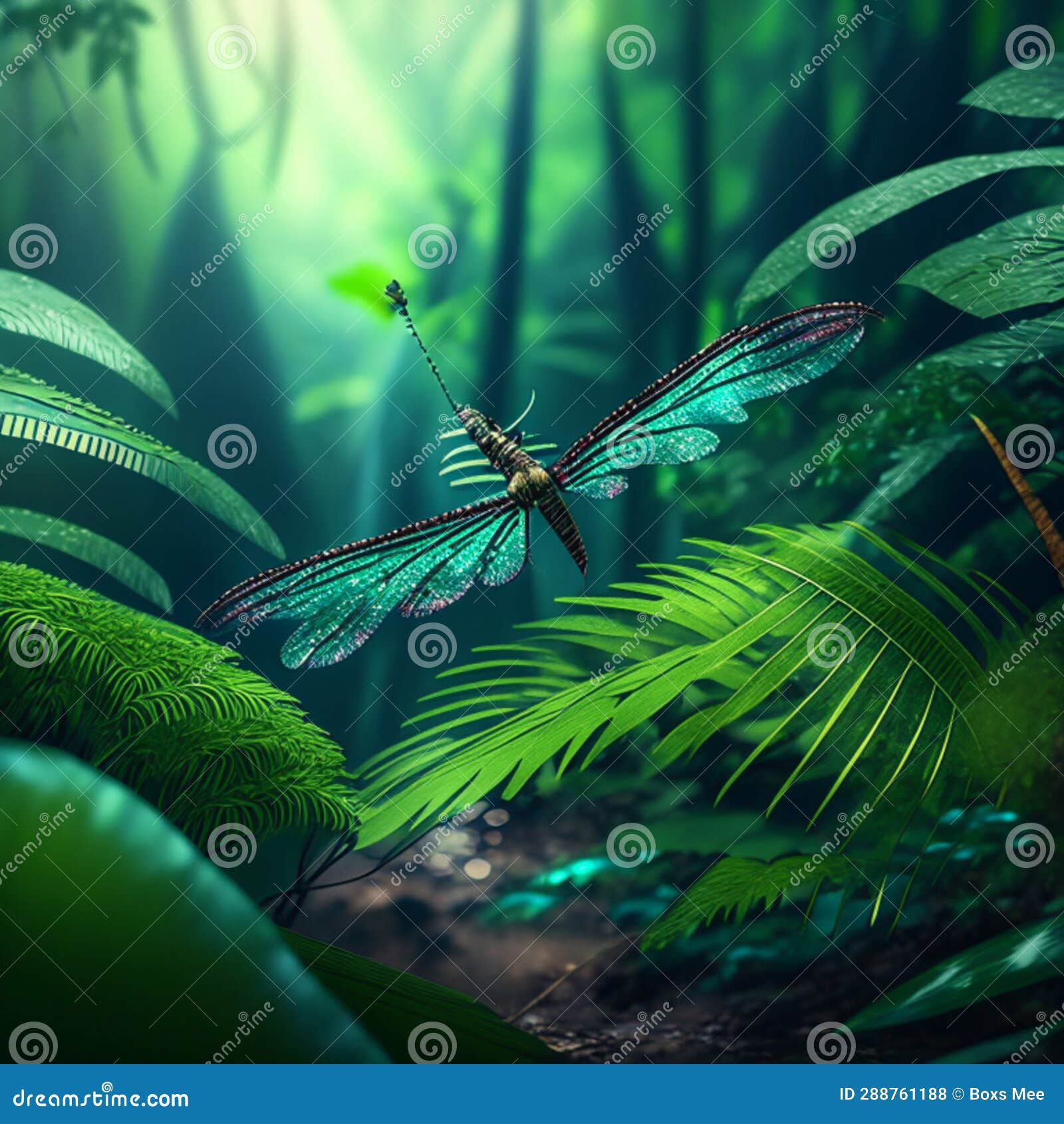 Dragonfly in the Rainforest. Nature Background Stock Illustration ...
