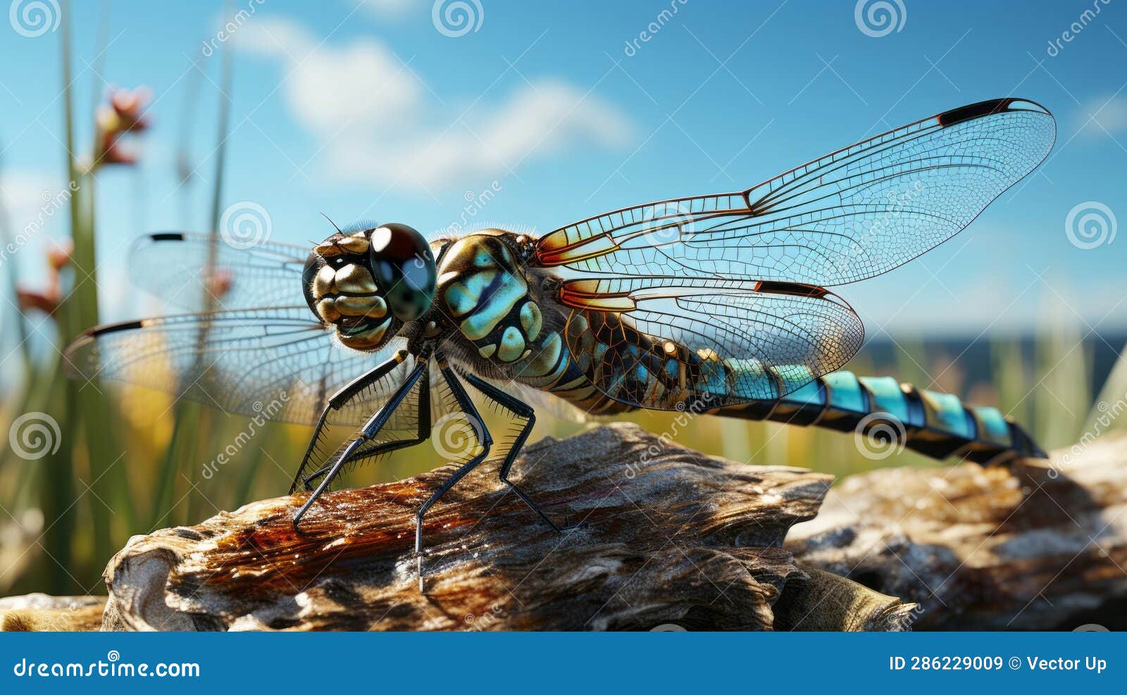 A Dragonfly on a Reed. Generative AI. Stock Image - Image of beauty ...
