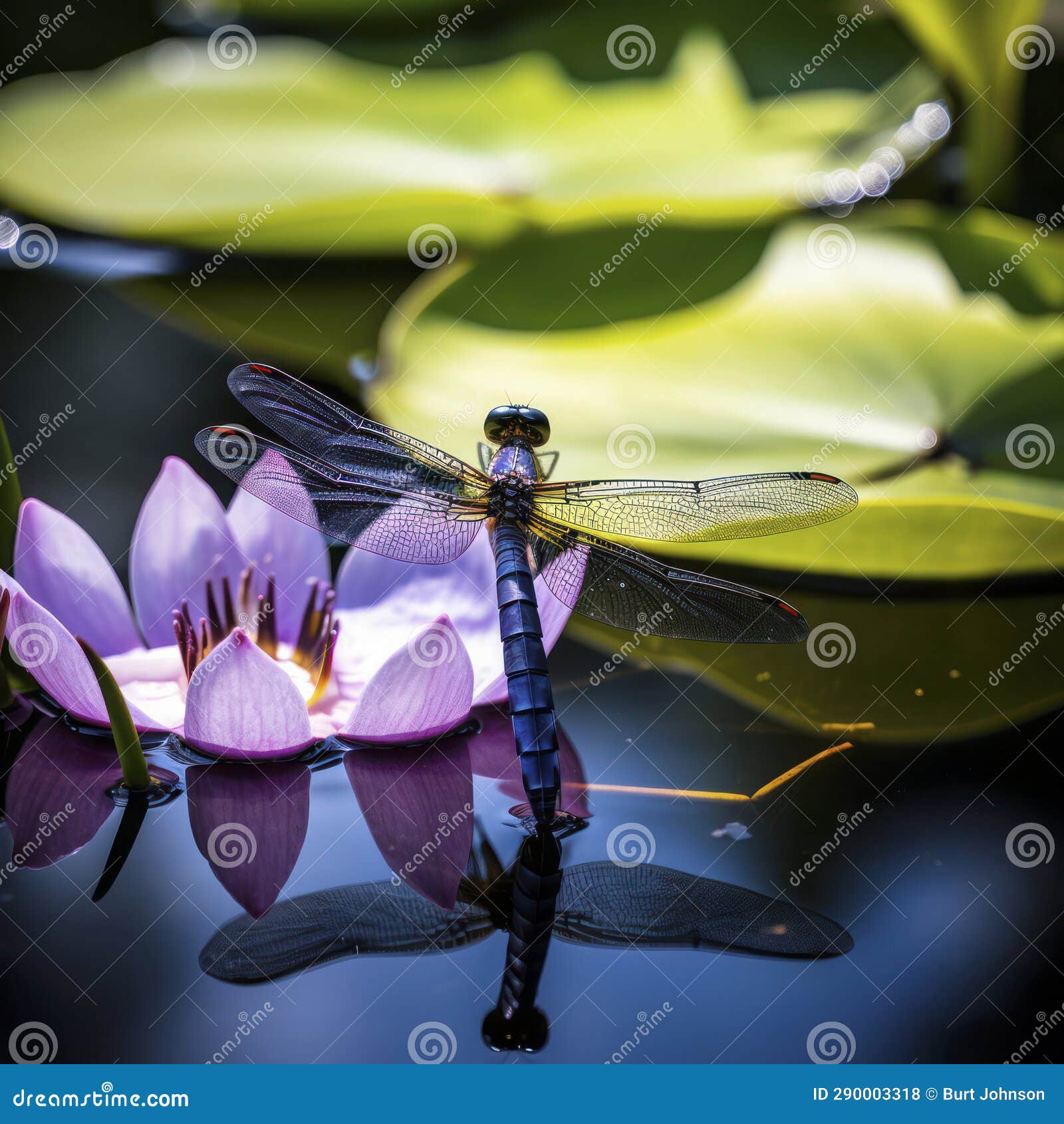 Dragonfly Resting on a Lily in a Pond Stock Photo - Image of flora ...